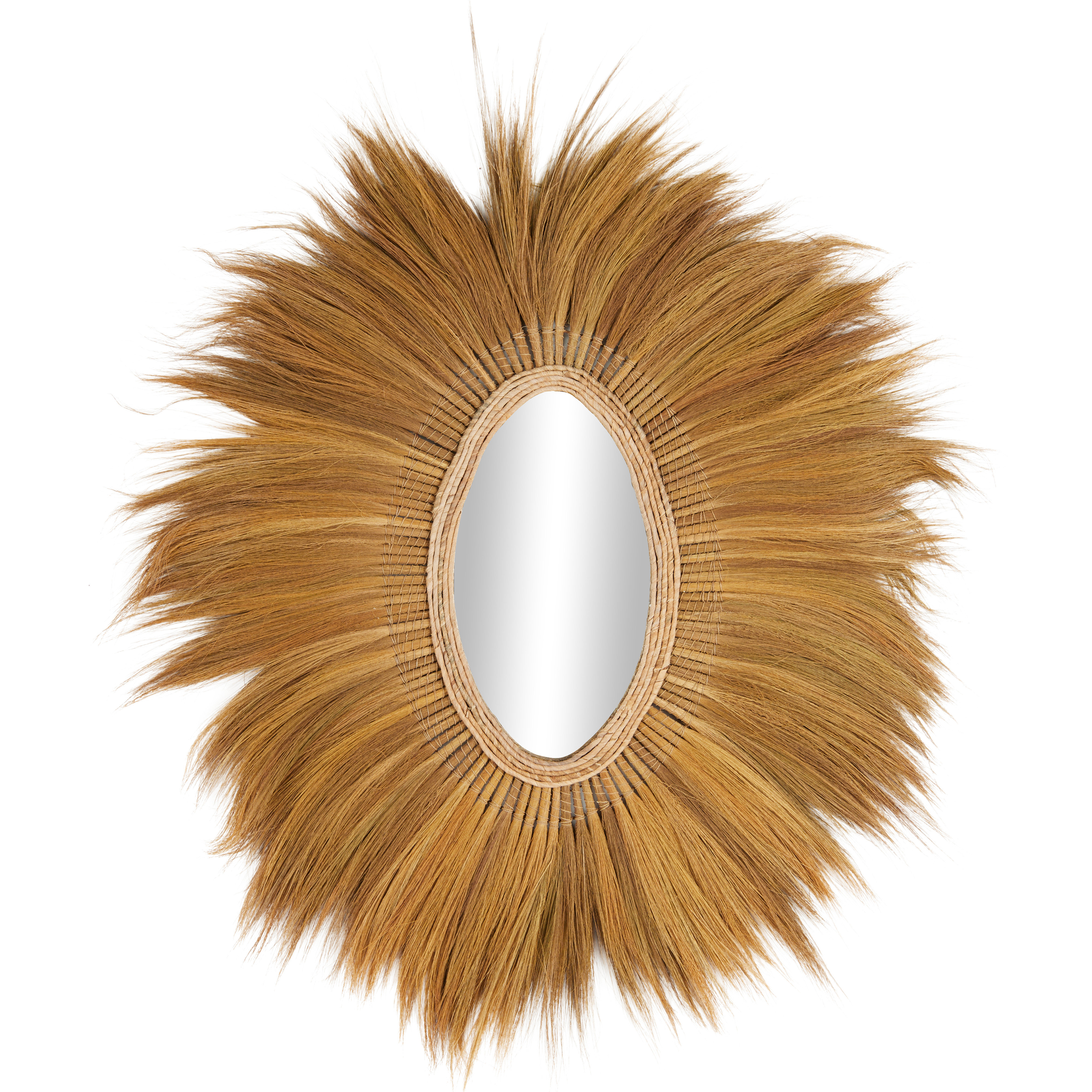 Dakota Fields Clela Dried Plant Handmade Oval Shaped Brown Wall Mirror ...