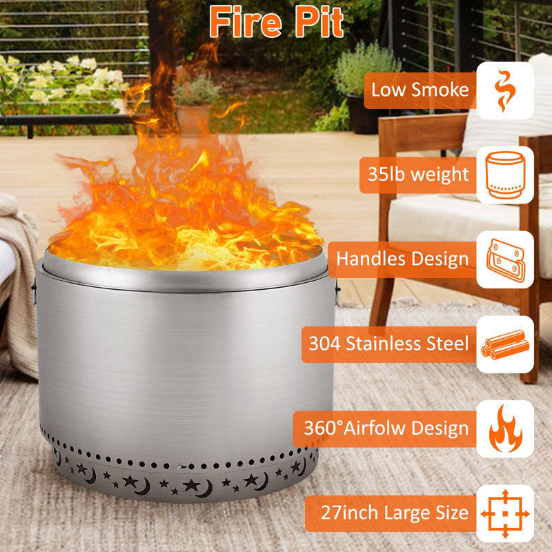 babevy Outdoor Wood Burning Firepit With Removable Ash Pan & Handle ...