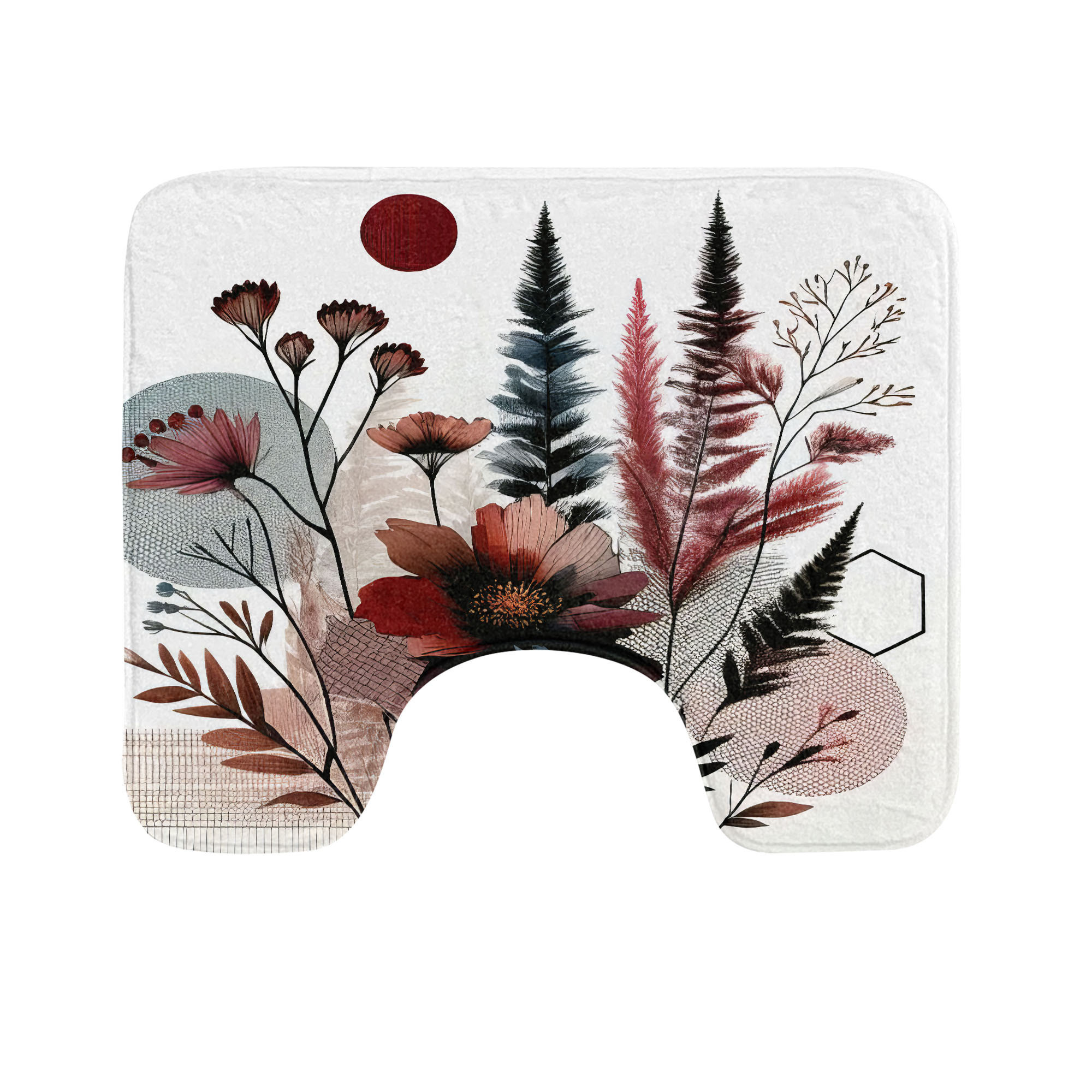 Ebern Designs Floral Toilet Mat U-Shape Bathroom Rug 20" Raspberry ...