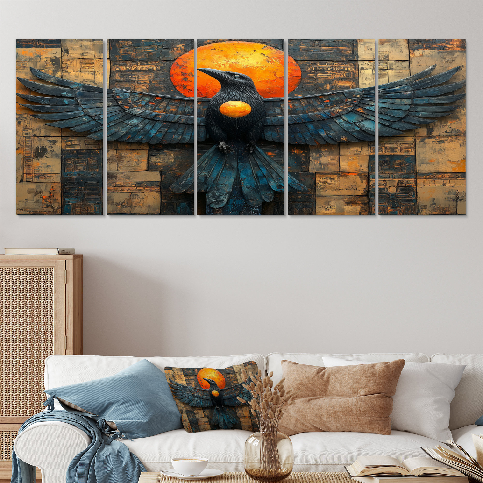 Trinx Black Moon Native Raven II - Native American Art Totem Canvas ...
