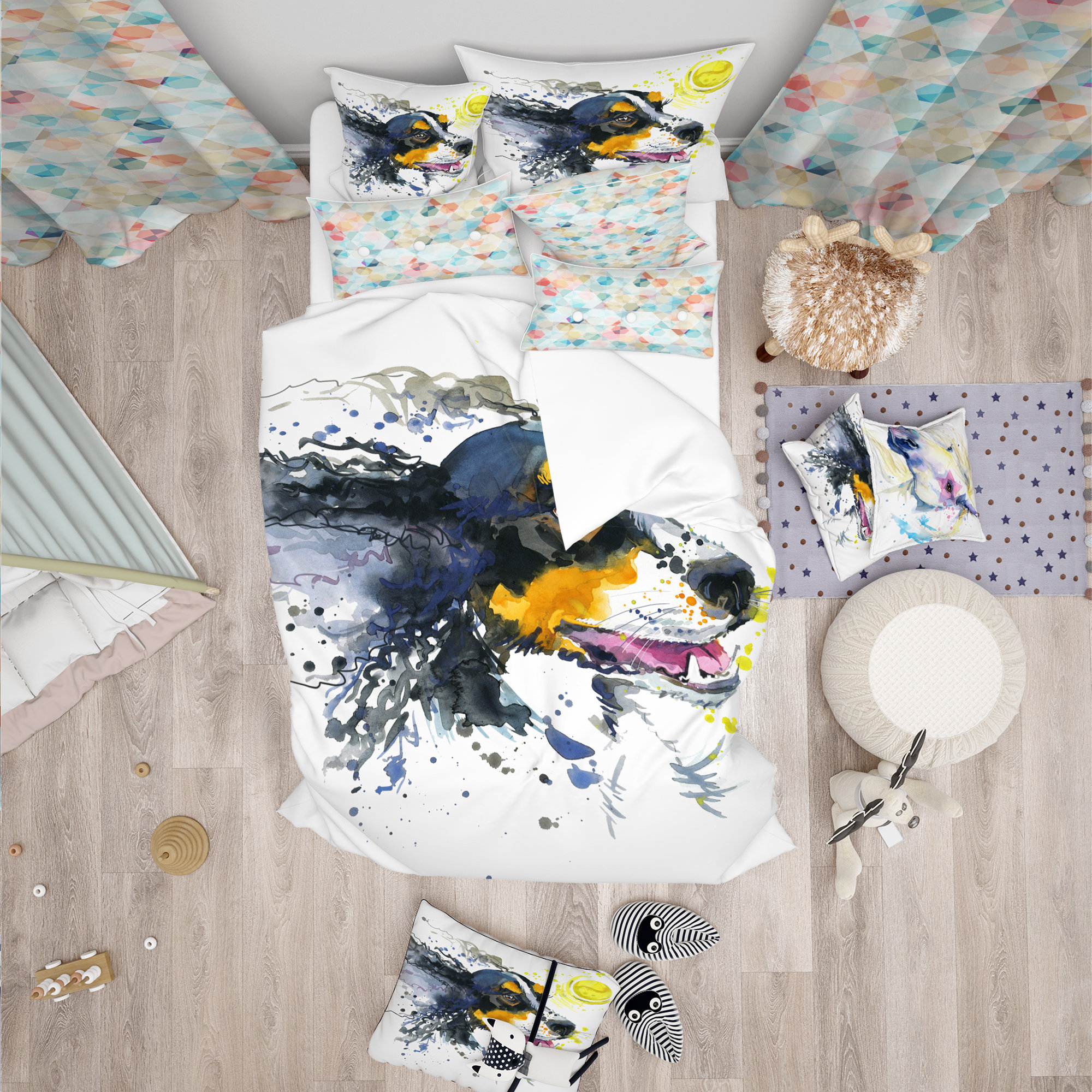 Design Art Dog and Yellow Ball Watercolor - Animal Duvet Cover Set ...