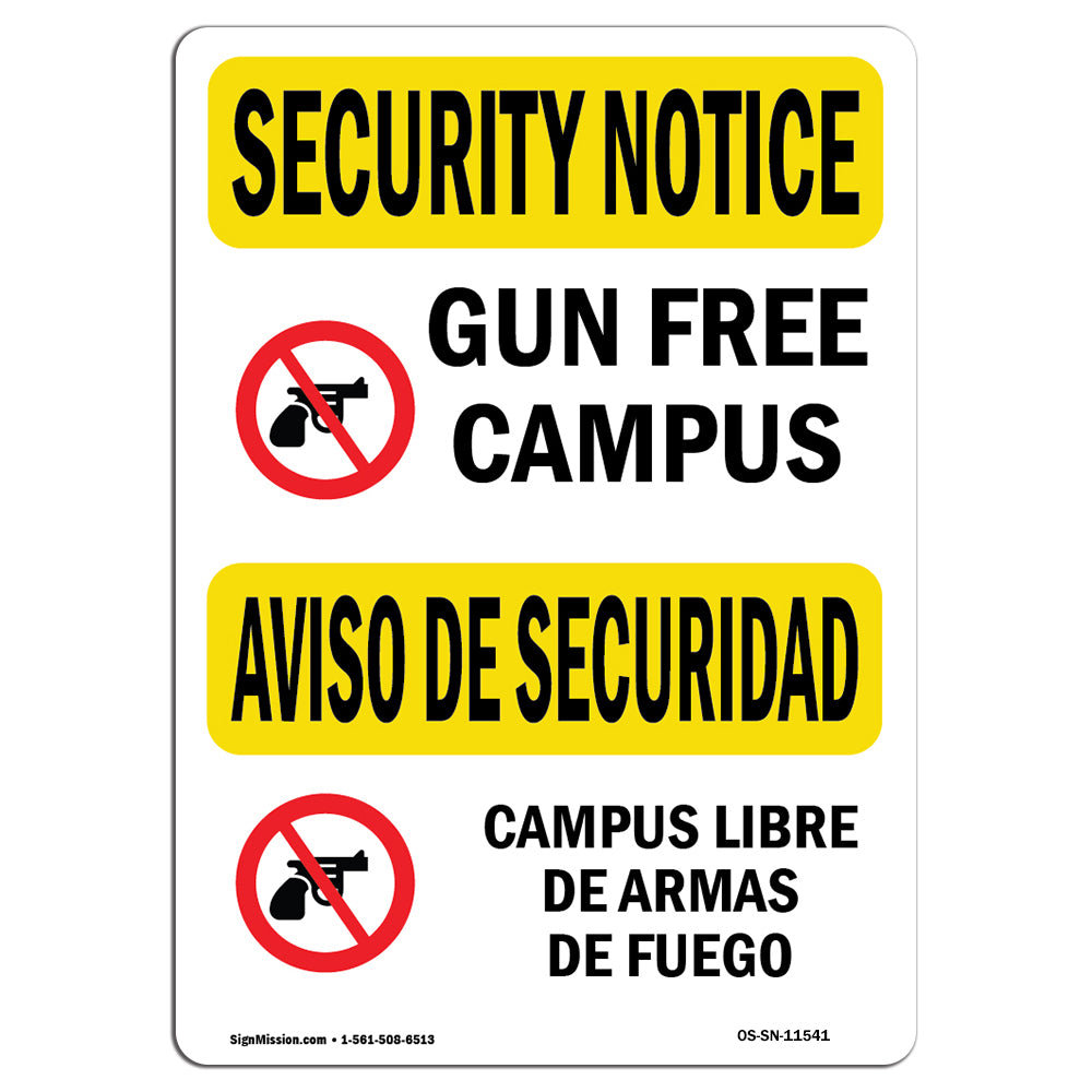 SignMission Osha Security Notice Sign - Gun Free Campus Bilingual | Wayfair