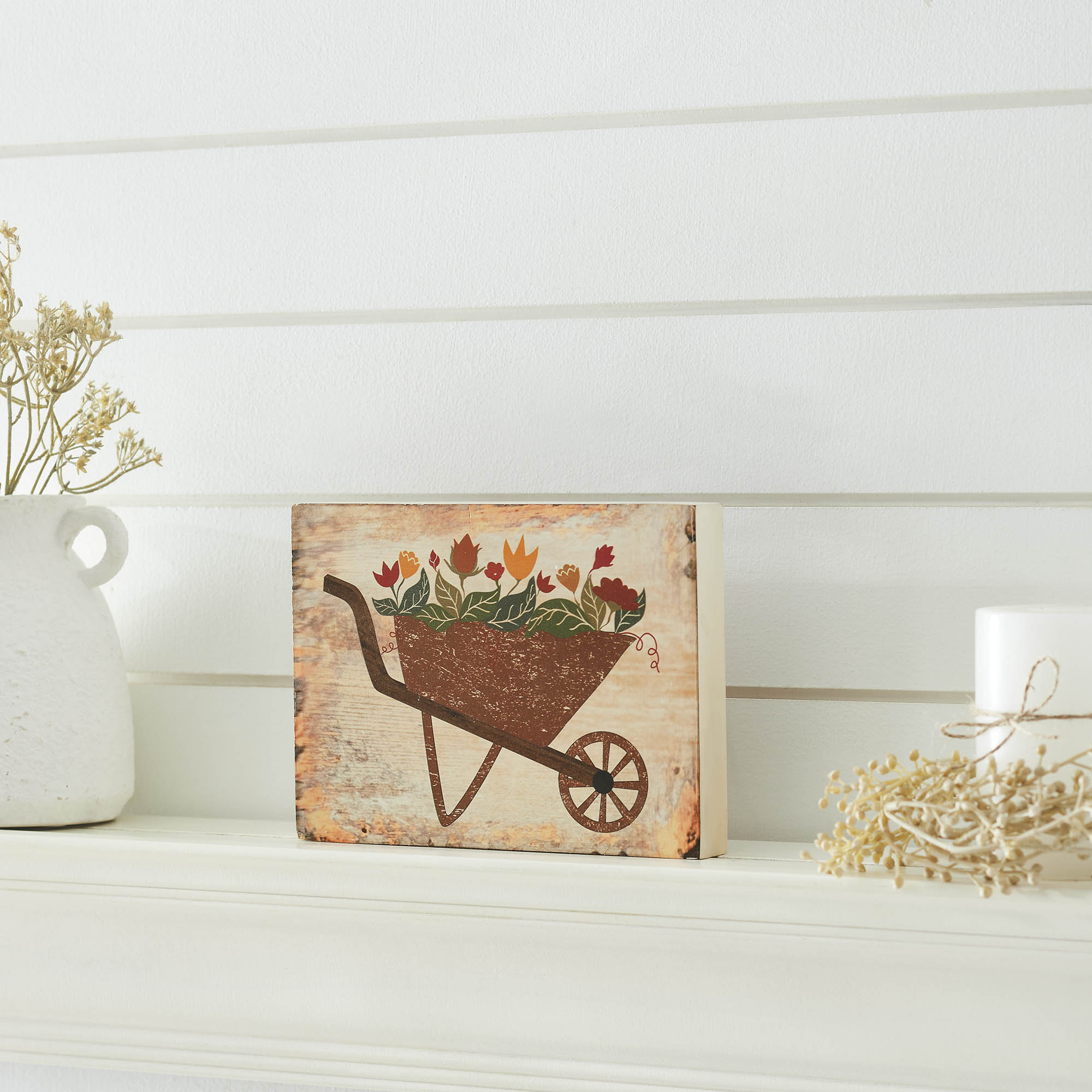VHC Brands Spring In Bloom Wheelbarrow Of Flowers MDF Block Sign 6x8x1 ...