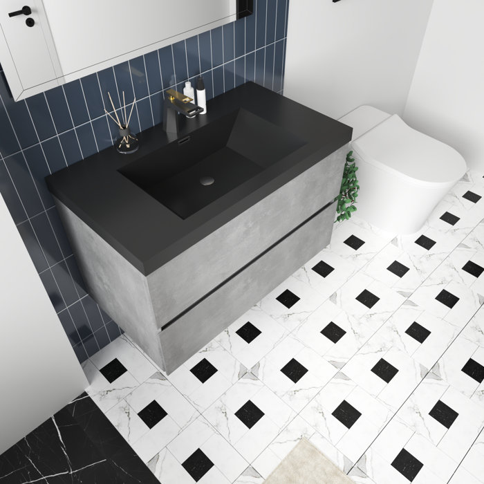 TONA Angela 36" Fully Assembled Single Floating Vanity Wall-Mounted ...