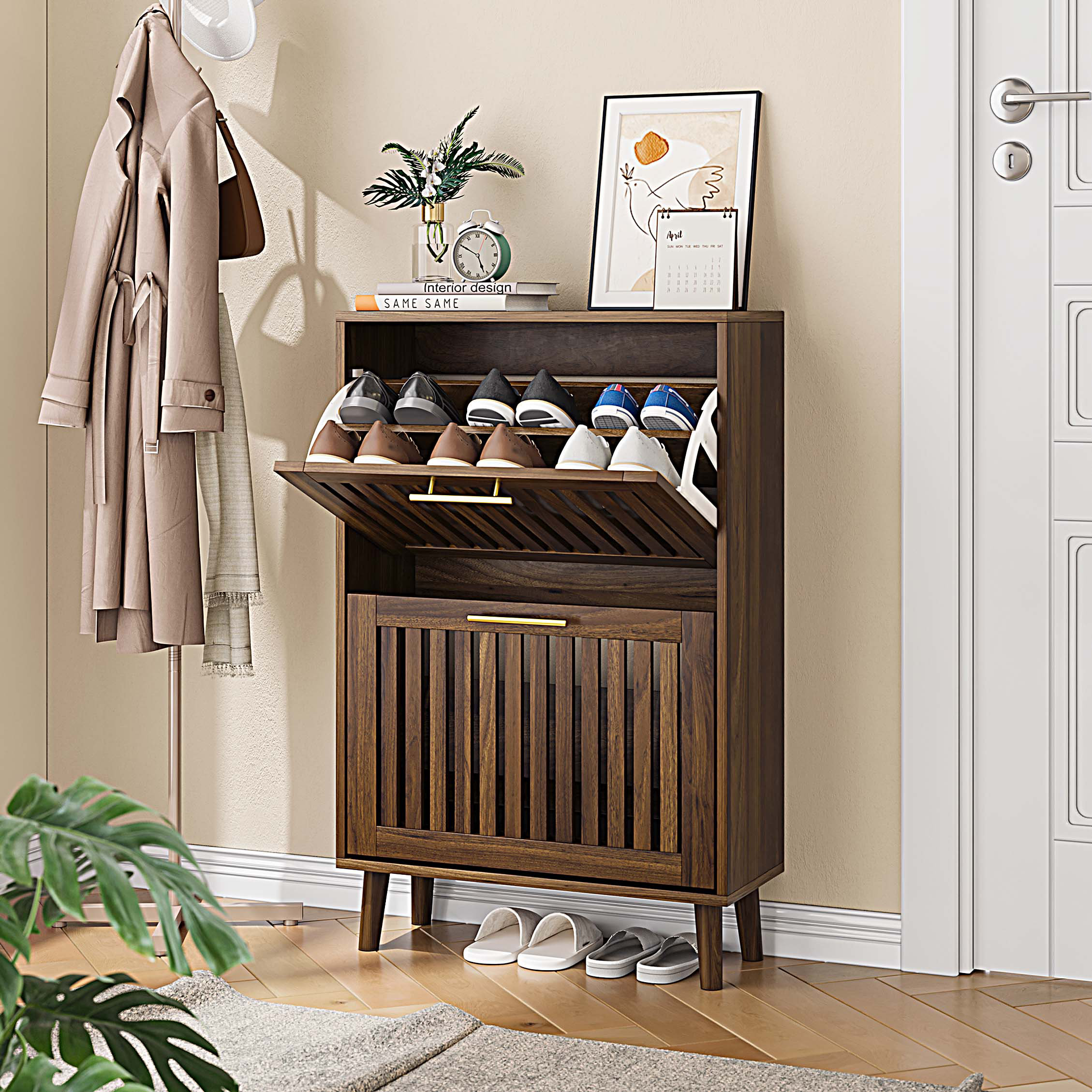 George Oliver 23.6-inch walnut shoe cabinet, medieval modern ...