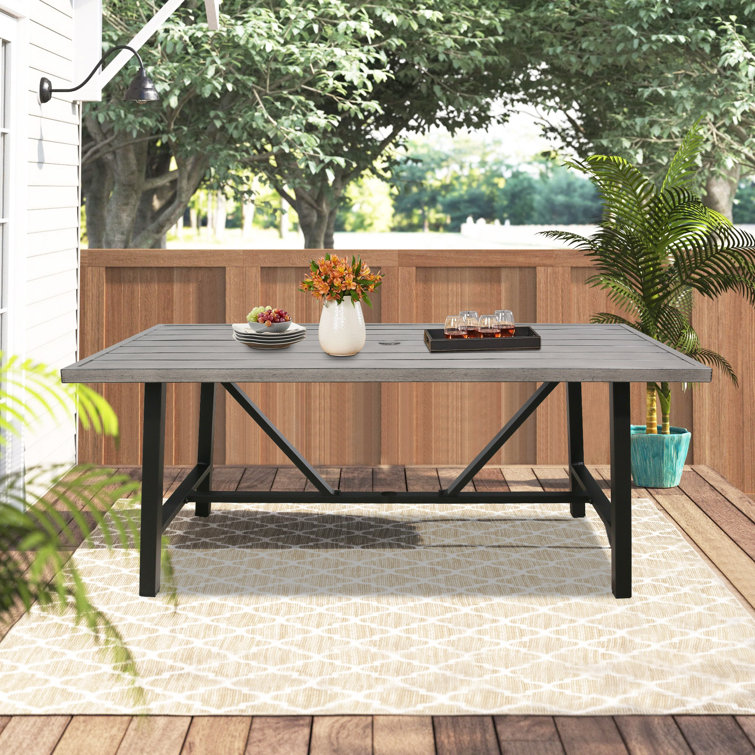 17 Stories Bourgault Rectangular Powder Coated Steel Outdoor Dining ...