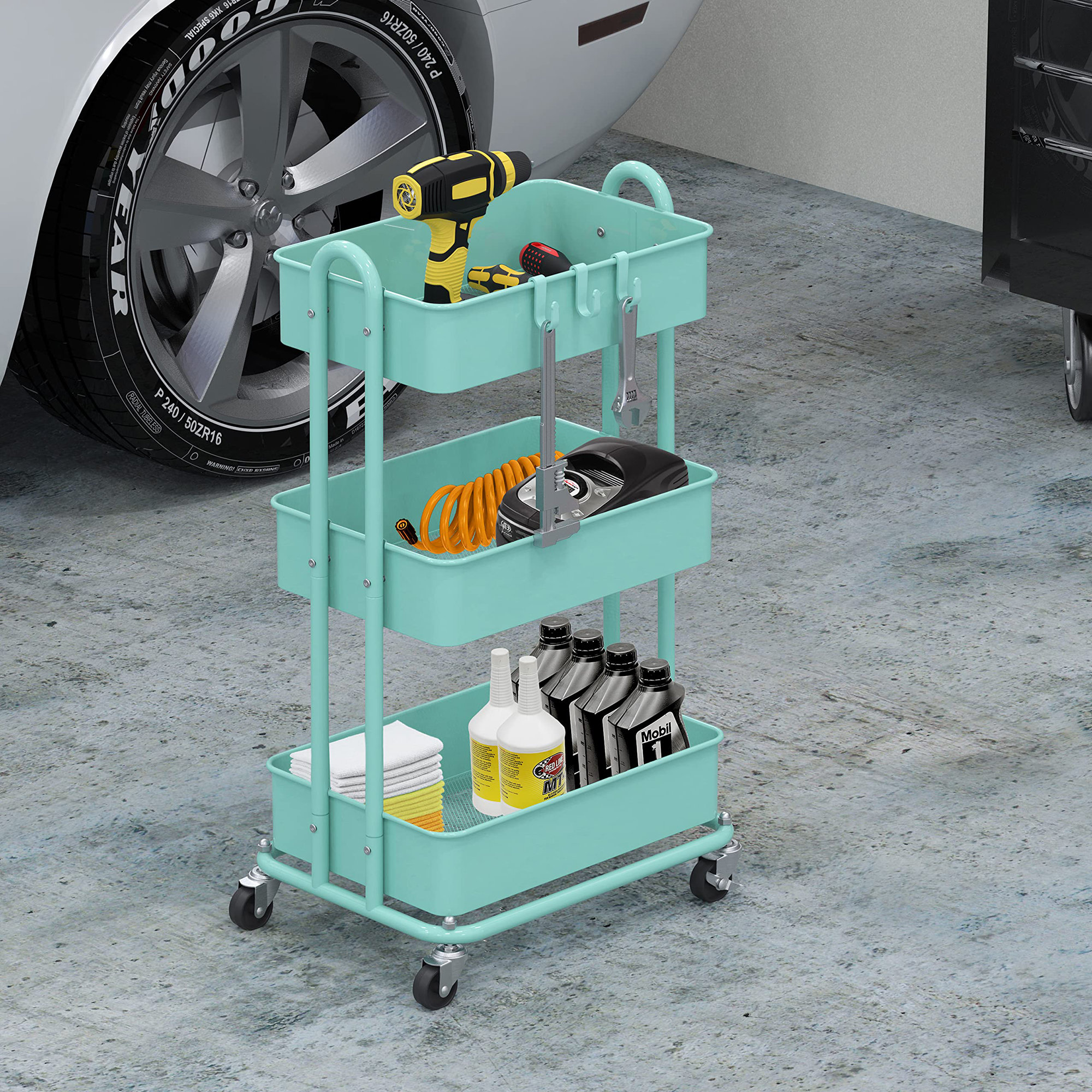 KIKLOG 3-Tier Metal -Wheeled Utility Cart in Red - Wayfair Canada