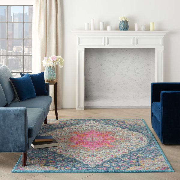 Langley Street Verda Performance Blue/Pink Rug & Reviews | Wayfair