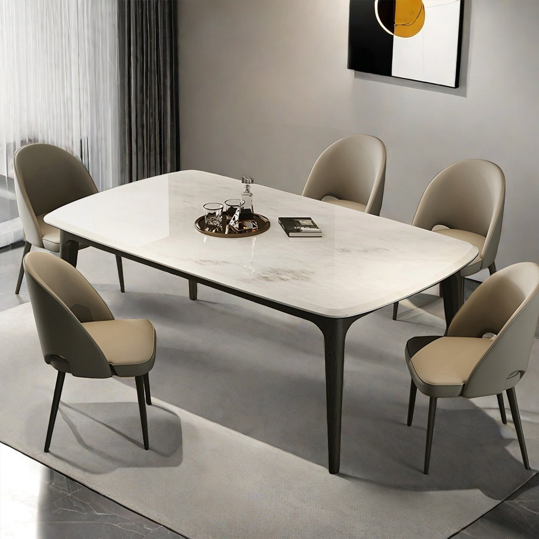 ALLNICEDT Luxury Marble Wood Rectangular Dining Table Sets - Wayfair Canada
