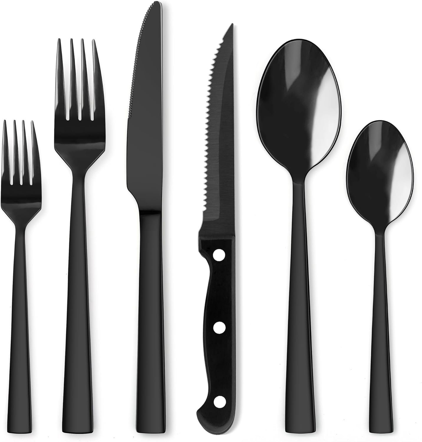 Latitude Run® Meras Black Silverware Set with Steak Knives 48-Piece ...