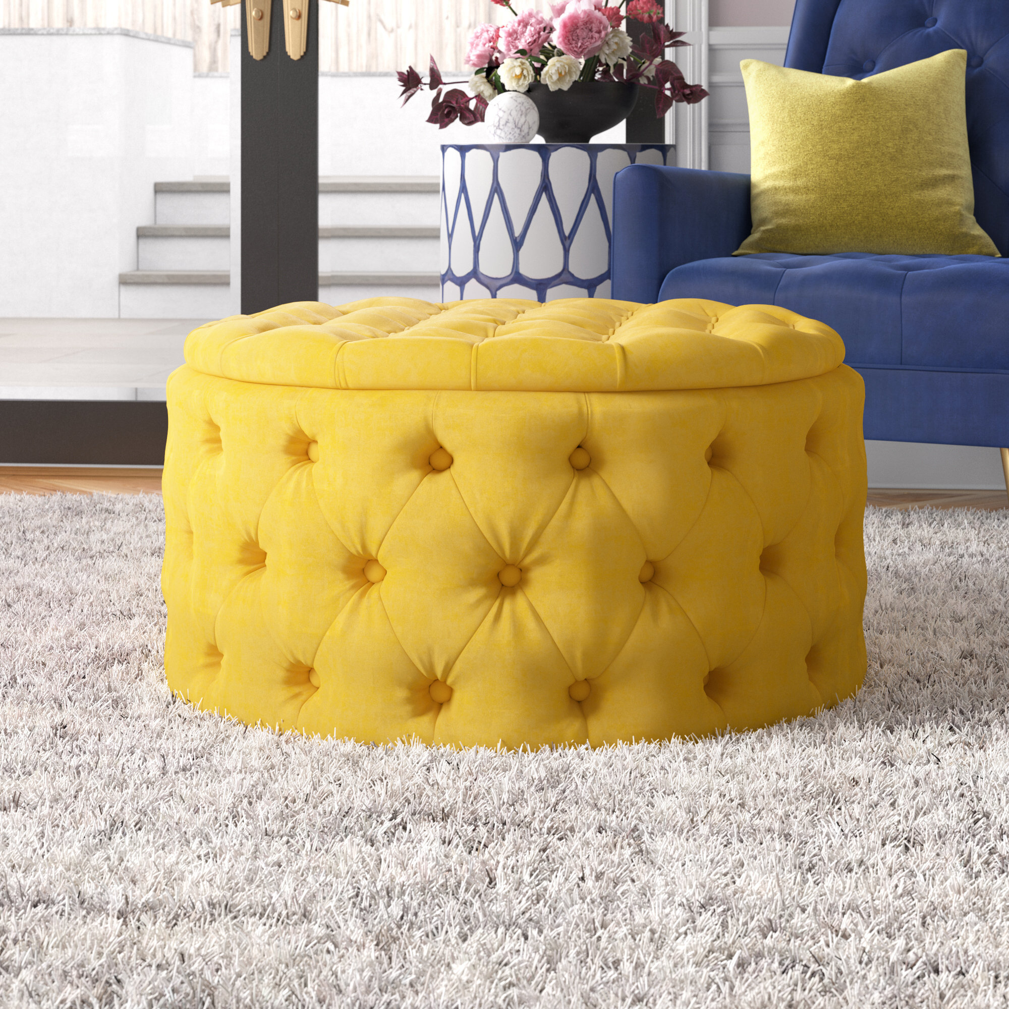 Kelly Clarkson Home Beulah 30" Wide Velvet Tufted Round Storage Ottoman ...