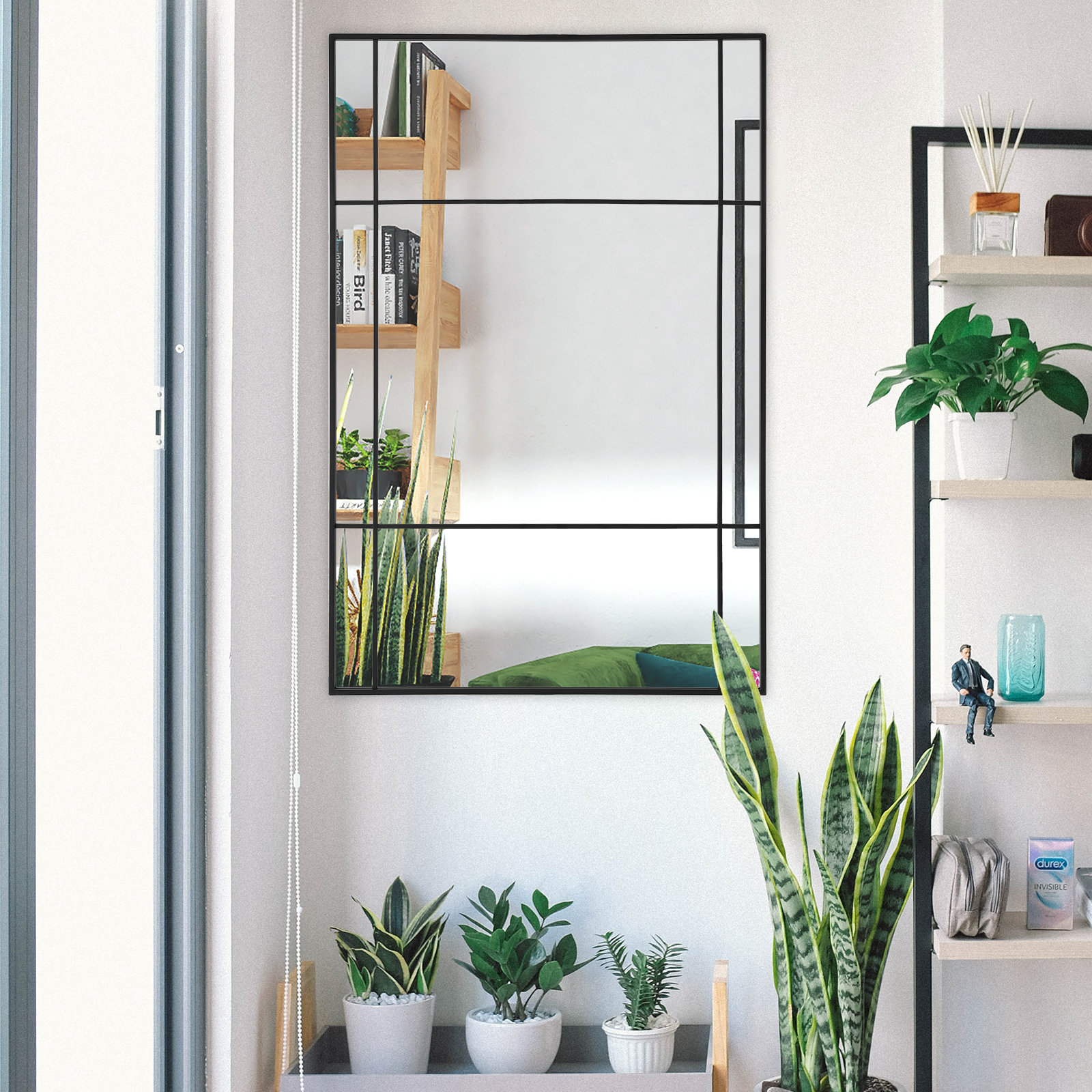 Ebern Designs Lanyiah Metal Mirror Black Rectangular Window Mirror ...