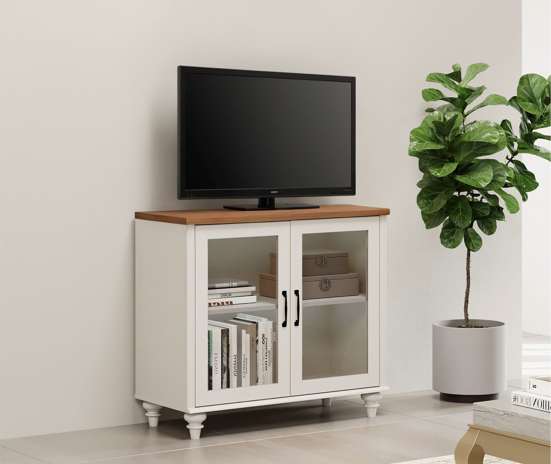 Charlton Home Scarlett TV Stand For 43-Inch TV, Wooden Console Table With Storage Cabinet For ...