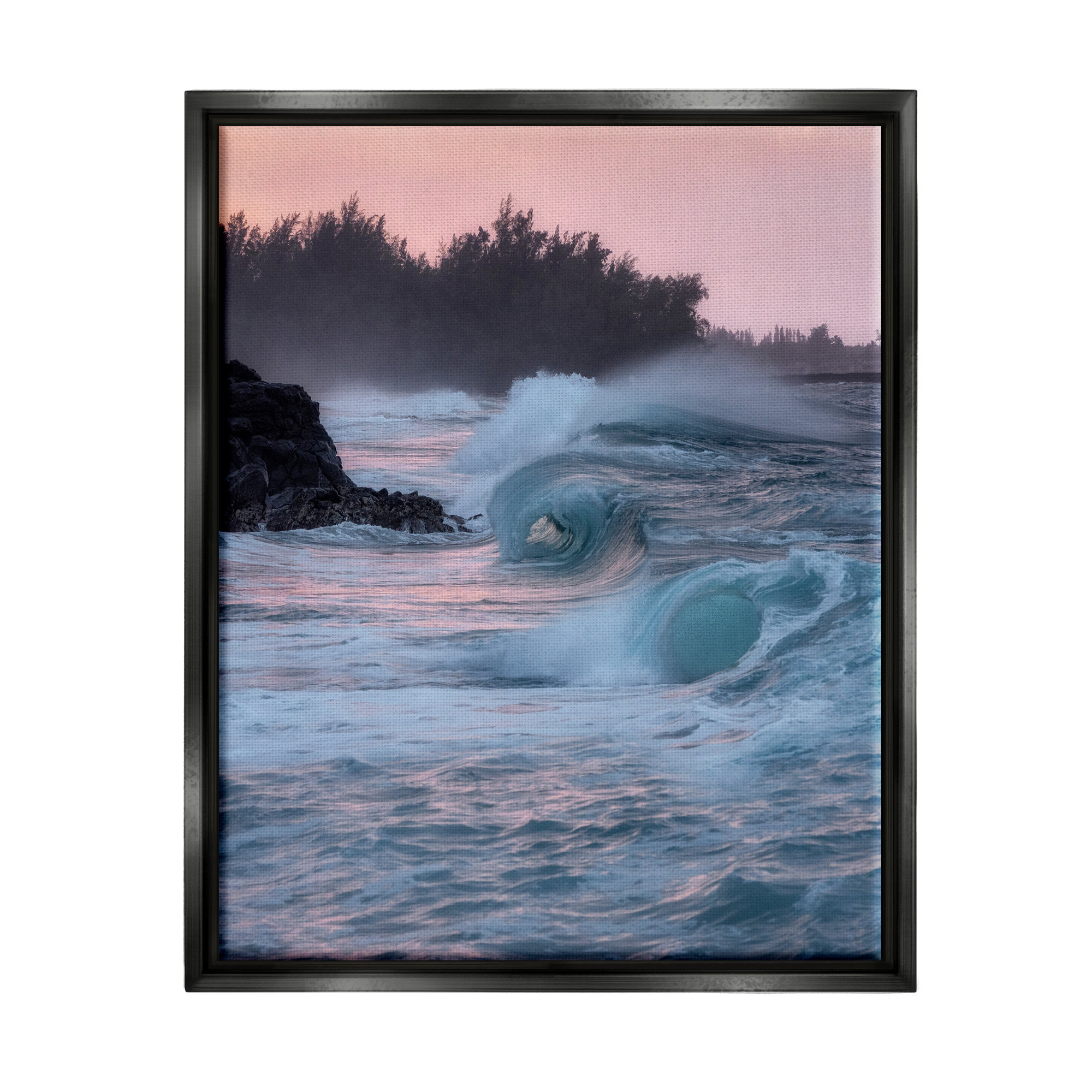 Rosecliff Heights Rolling Sea Waves Pink Sky Framed Floater Canvas Wall ...