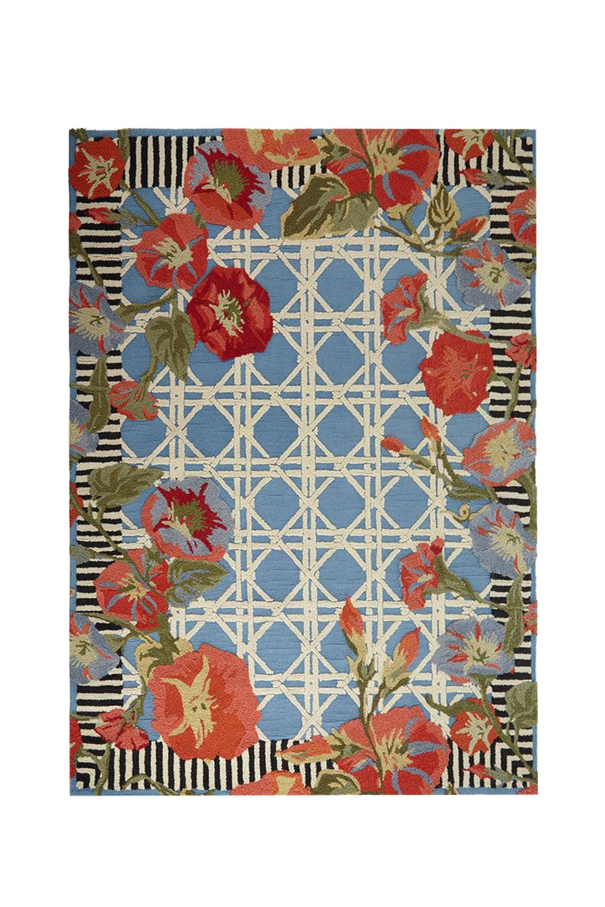 Bloomsbury Market Blue Poppy-Themed Woven Base Rug | Wayfair