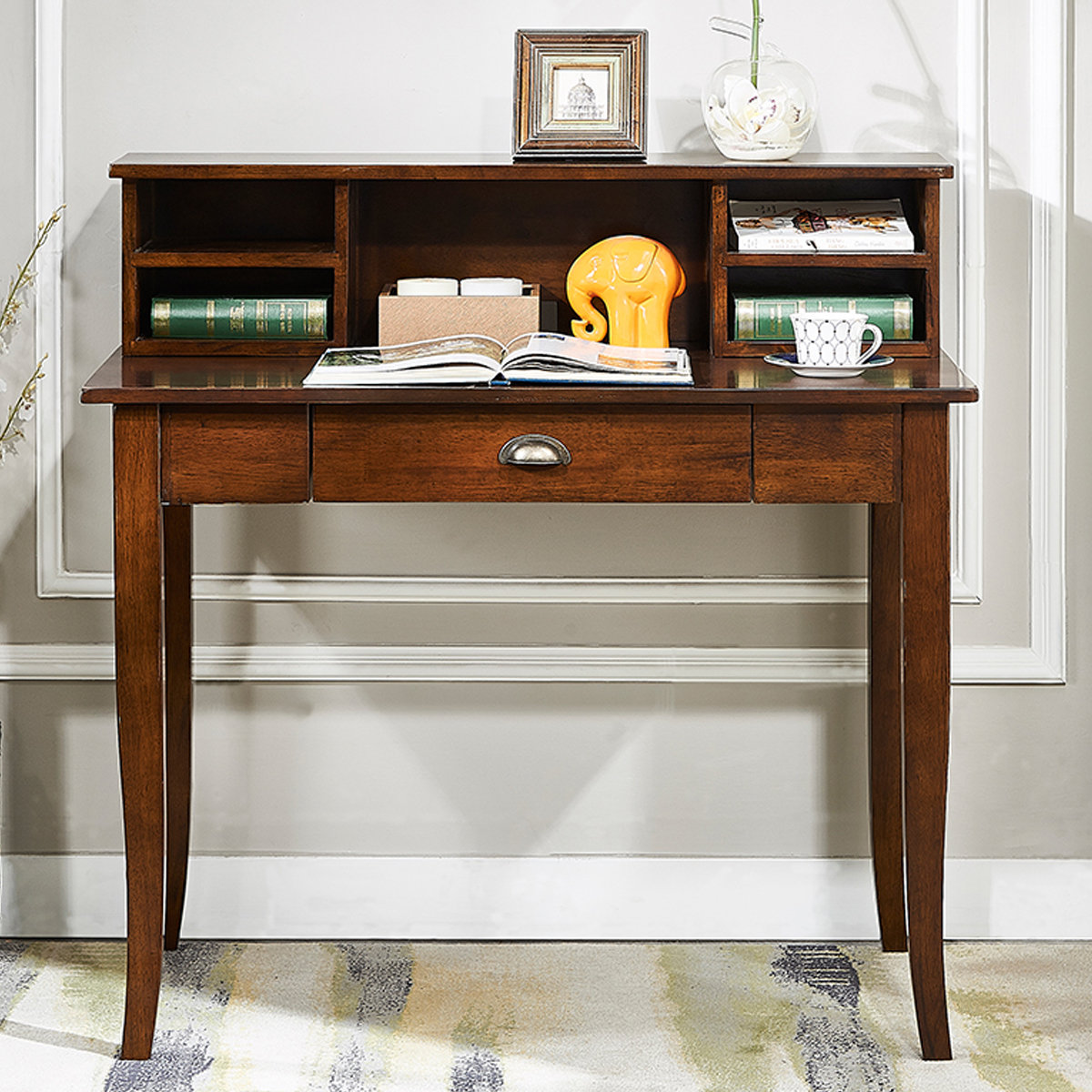 Red Barrel Studio Dark-walnut Rectangular Solid Wood with 1 drawers ...