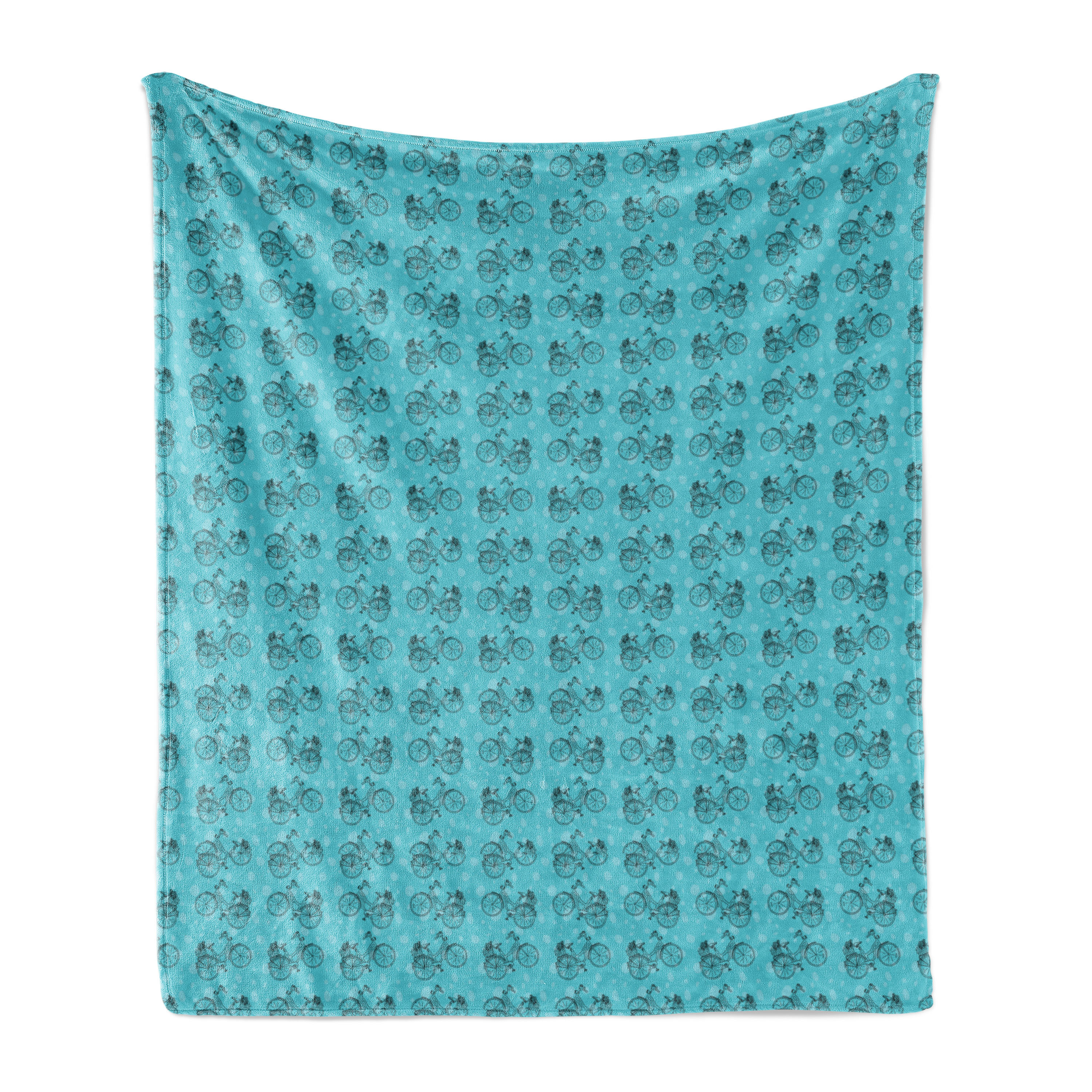 Ambesonne Bike Fleece Throw Blanket Vintage Outline Bicycle Spots Aqua ...