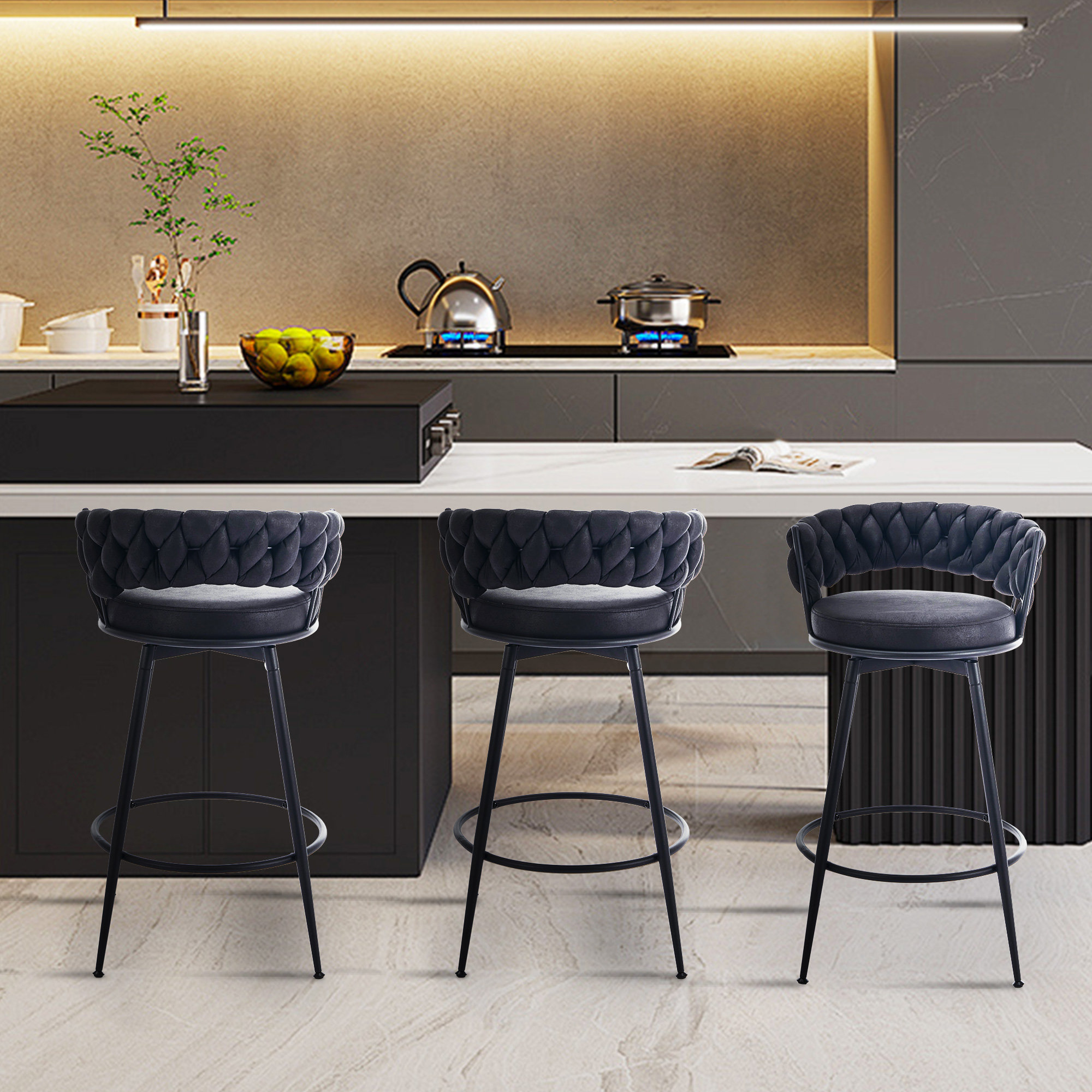 George Oliver Rezki 28" Counter Height Bar Stools Set of 3 - 360 ...