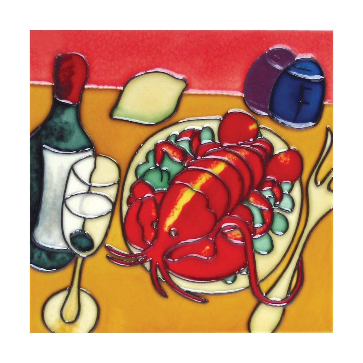 Continental Art Center 8x8" Red Lobster Dinner Ceramic Art Tile Trivet ...