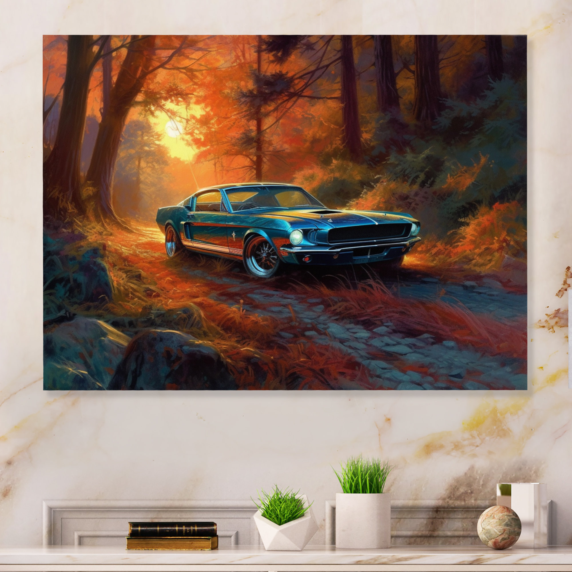Loon Peak® Mustang Forest Drives II - Car Muscle Car Print on Metal ...