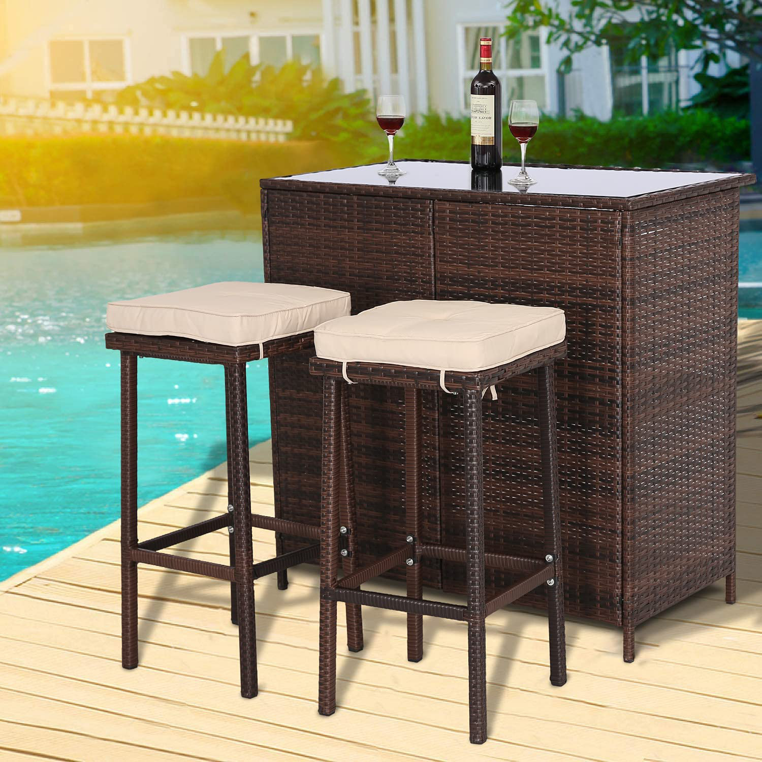 Latitude Run® Bar Set With Steel Frame And Wicker Outer Material ...