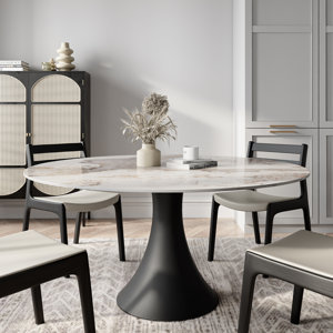 Brayden Studio® Round Glossy Sintered Stone Marble Effect Dining Table ...
