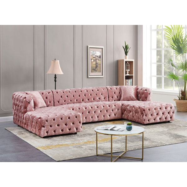House of Hampton® Dymone Velvet Sectional & Reviews | Wayfair