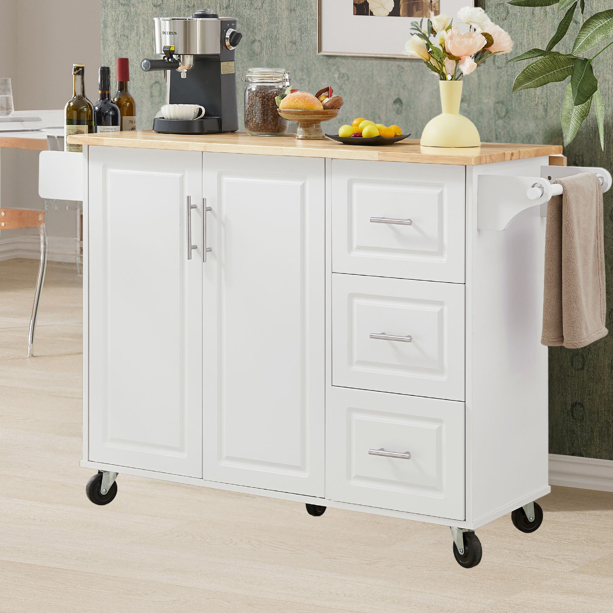 Winston Porter Tayjah Rolling Kitchen Cart with Solid Wood Top | Wayfair