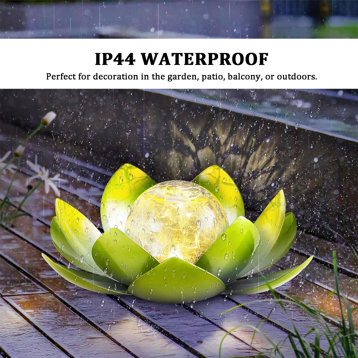 Ivy Bronx Solar Lights Outdoor Garden, Crackle Globe Glass Lotus ...