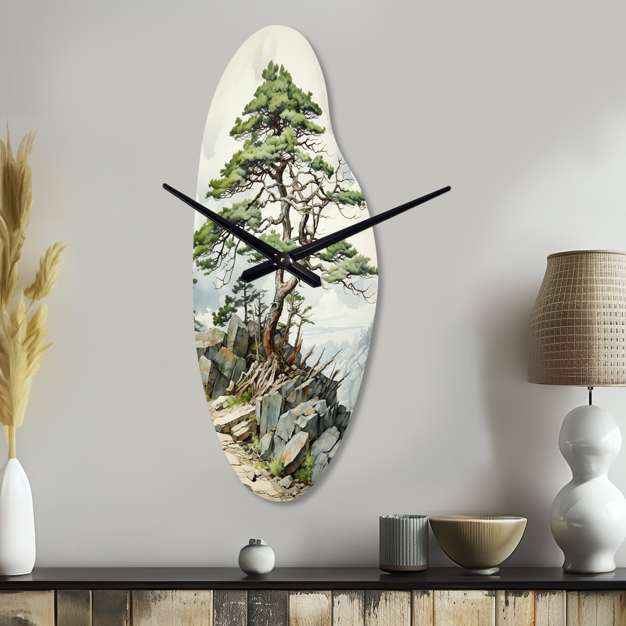 East Urban Home Ziqra Pine Tree Resilience - Curved Pine Metal Clocks ...