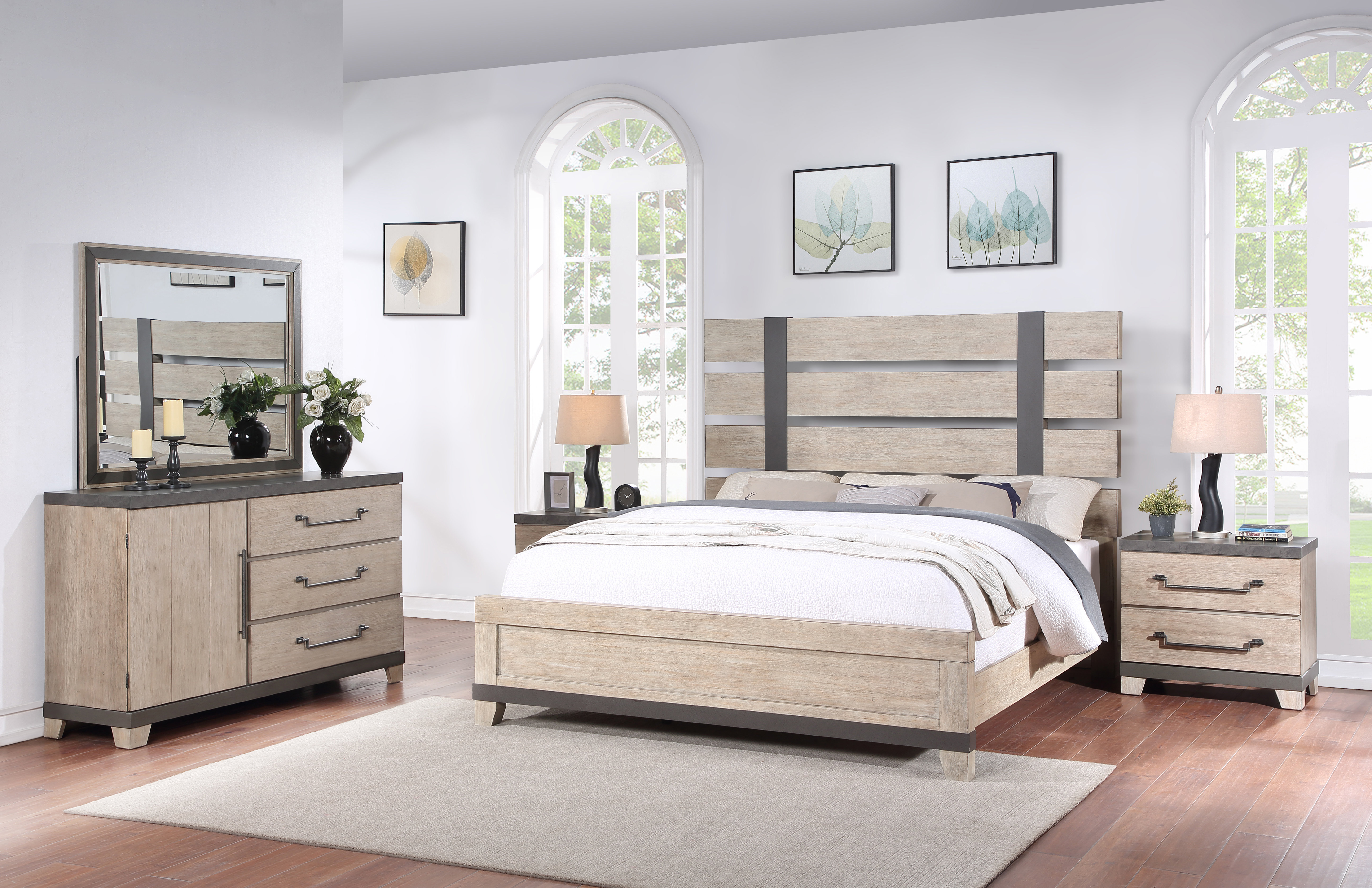 Millwood Pines Arbela Wood Slatted Panel Bed With Dresser, Miror ...