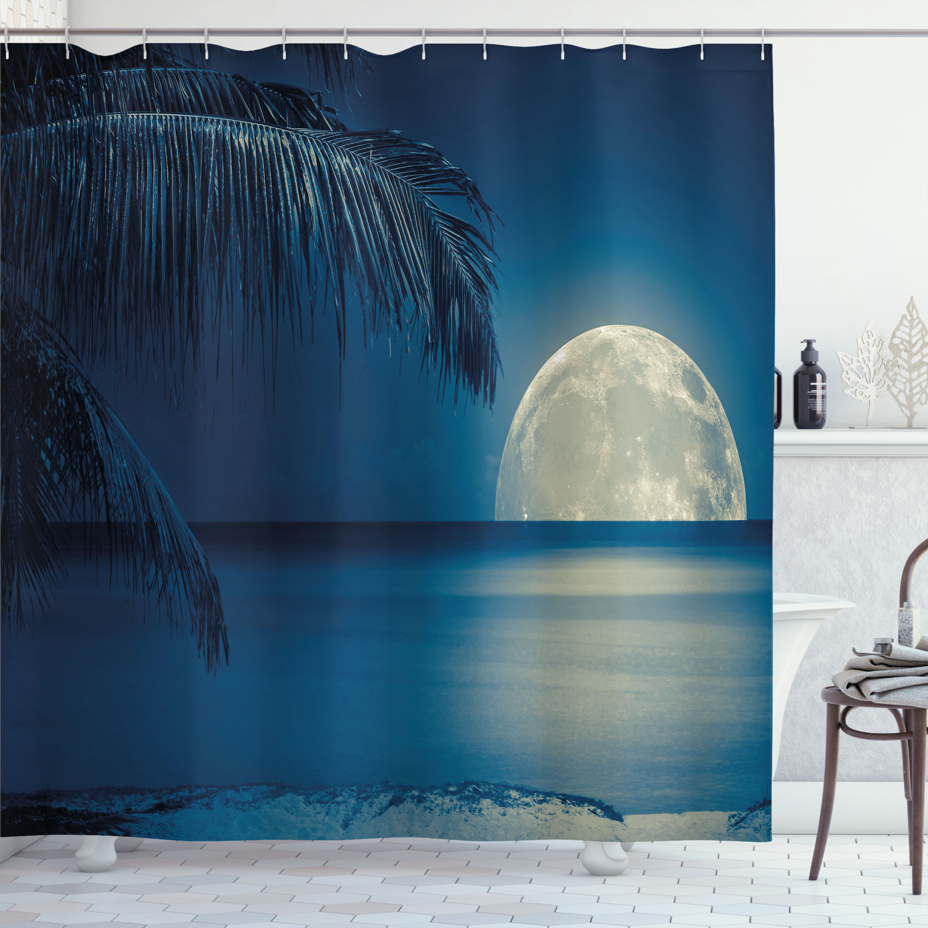 Bay Isle Home™ Moon Shower Curtain Blue Tropical Beach Image Blue White ...