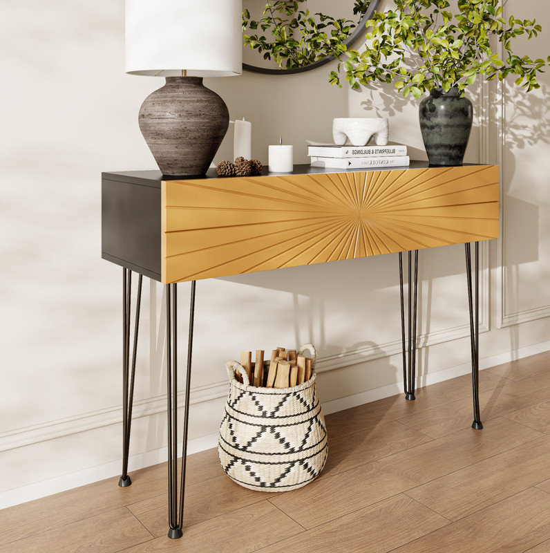 Corrigan Studio Mordern Farmhouse Wood 39.4" Console Table - Black ...