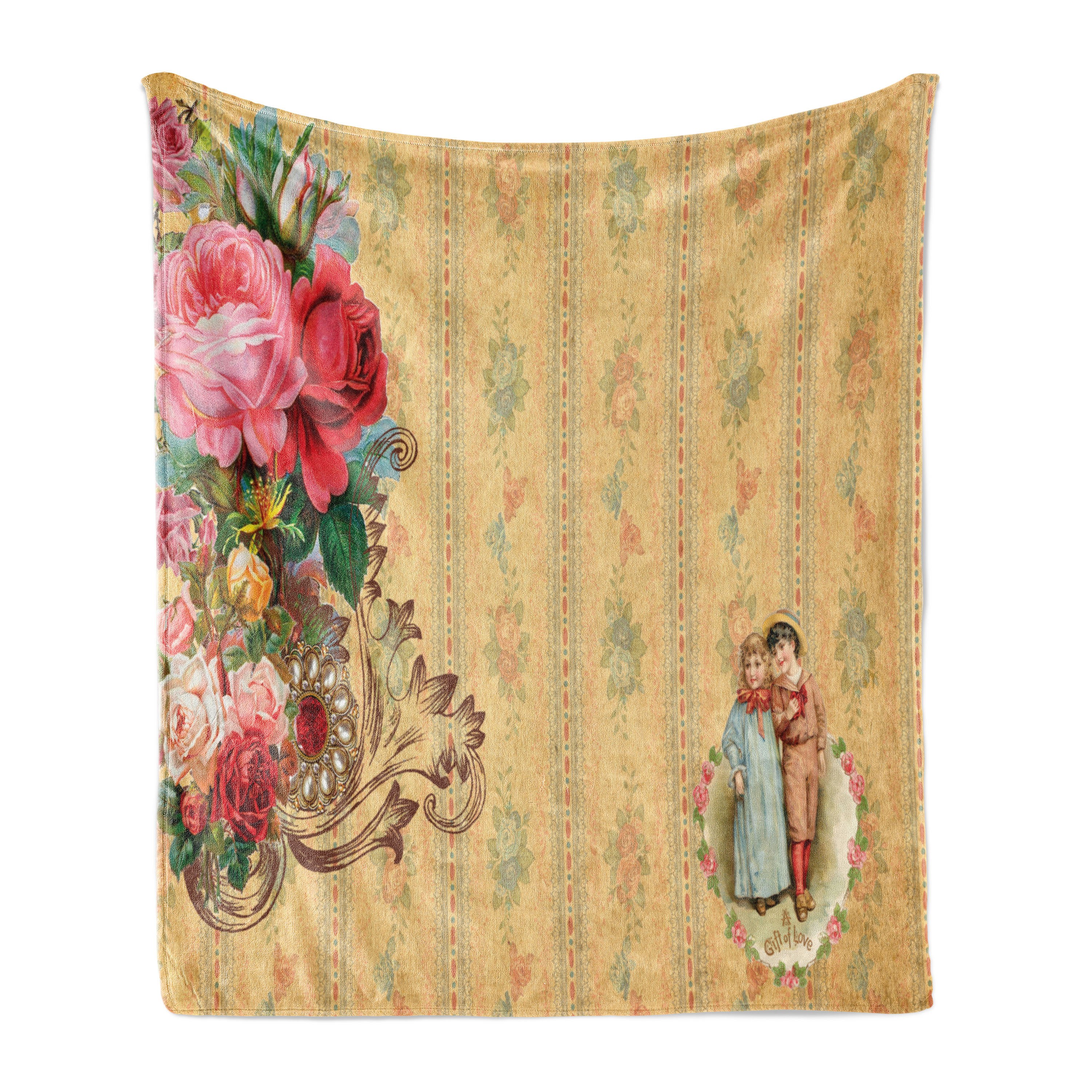 Ambesonne Vintage Fleece Throw Blanket Romantic Country Roses Sand ...