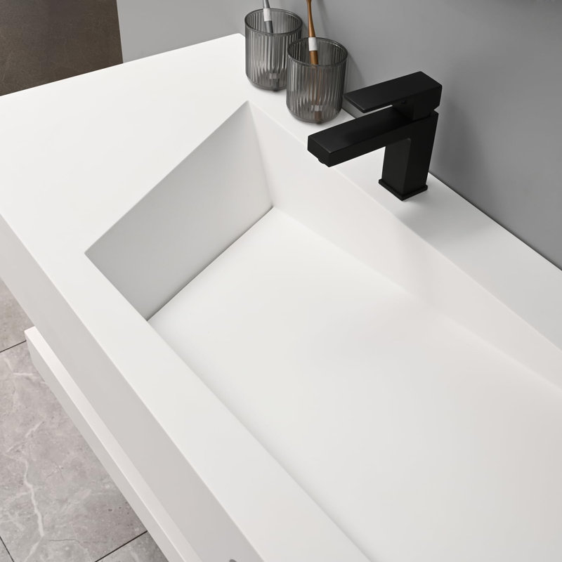 GESIPOR 36" x 19” Double Layers Wall-Mount Resin Solid Surface Vessel ...