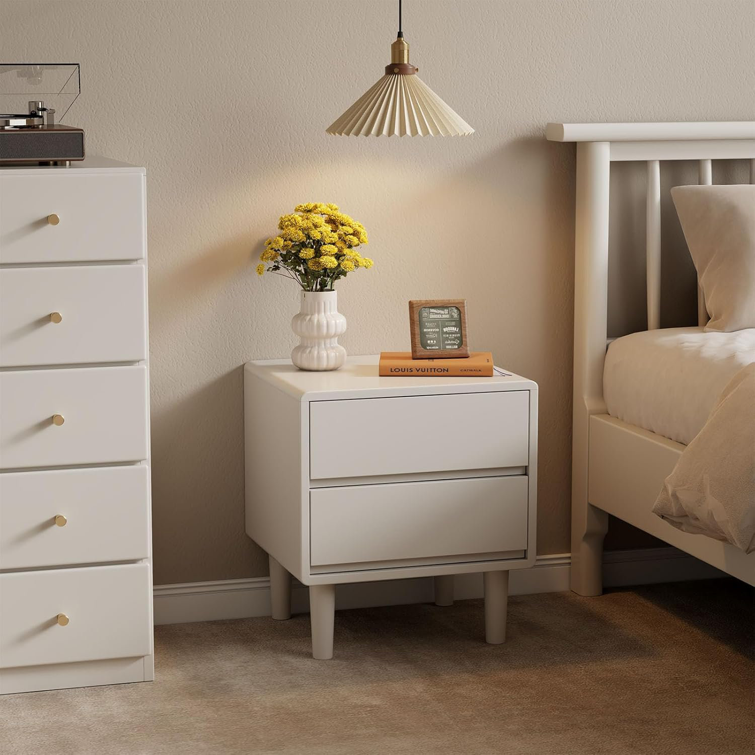 Latitude Run® Solid Wood Nightstand With Drawers, Mid Century Modern ...