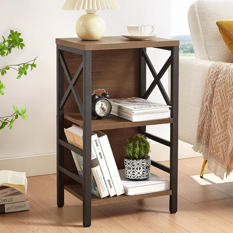 17 Stories 3 Tier Industrial Short Bookshelf with Metal Frame and ...