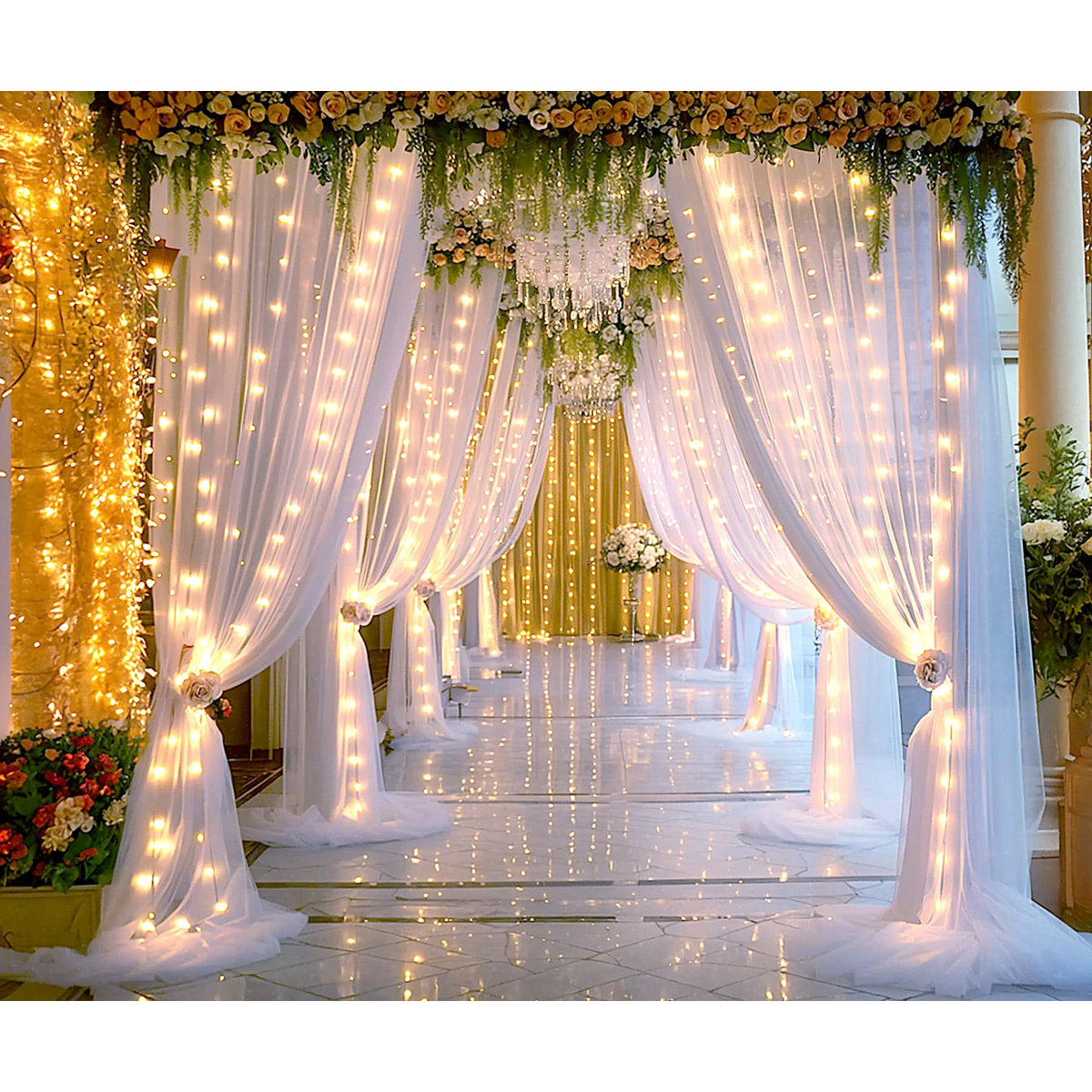 Fashion Finesse Tulle Backdrop Curtain With Lights String For Parites ...