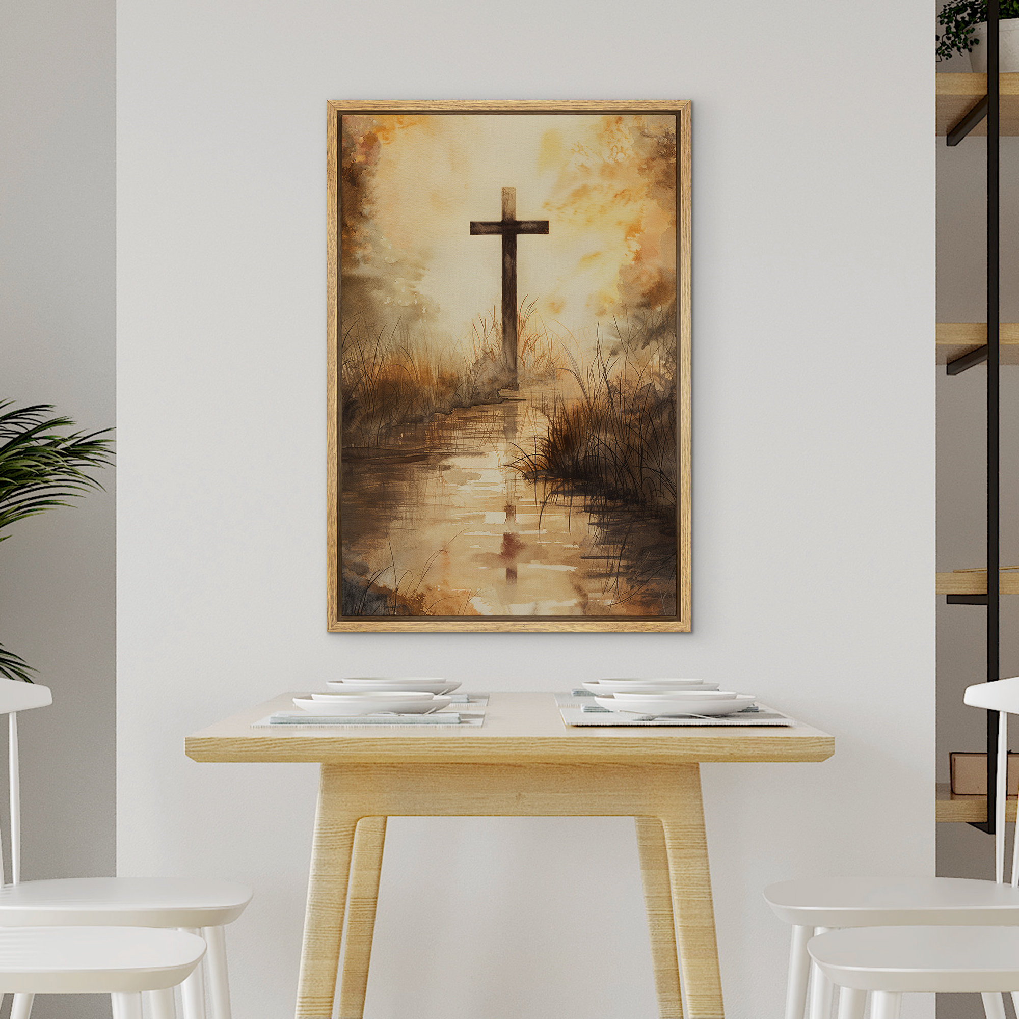 wall26 Cross Tan Brown Vintage Illustrations Rustic Religious Christian ...