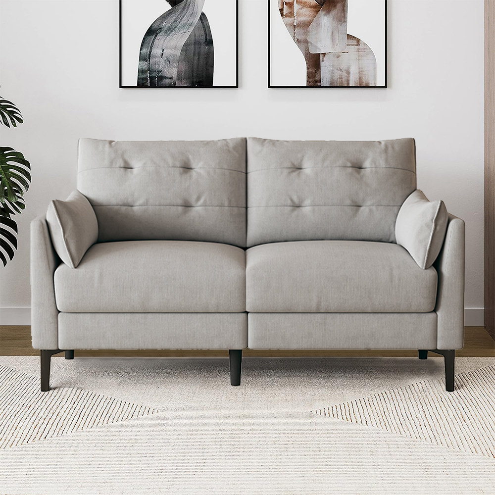 Ebern Designs 57'' Loveseat Sofas,Round Arm Sofa with 2 Pillows | Wayfair