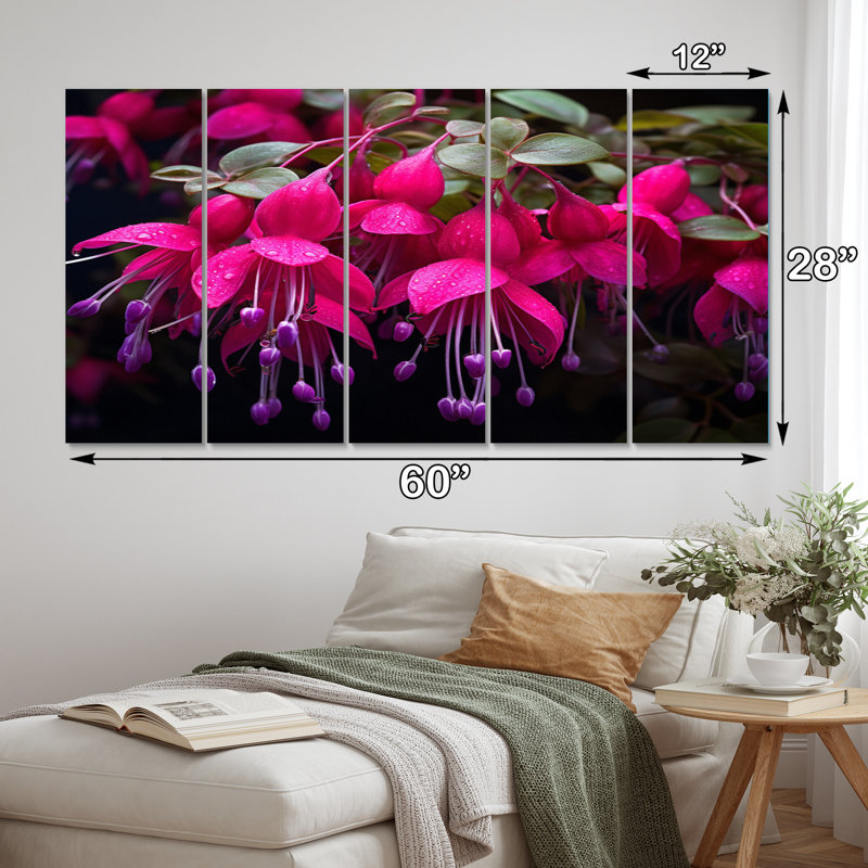 Ebern Designs Fuschia Vivacious Flowers II On Canvas 5 Pieces Print ...