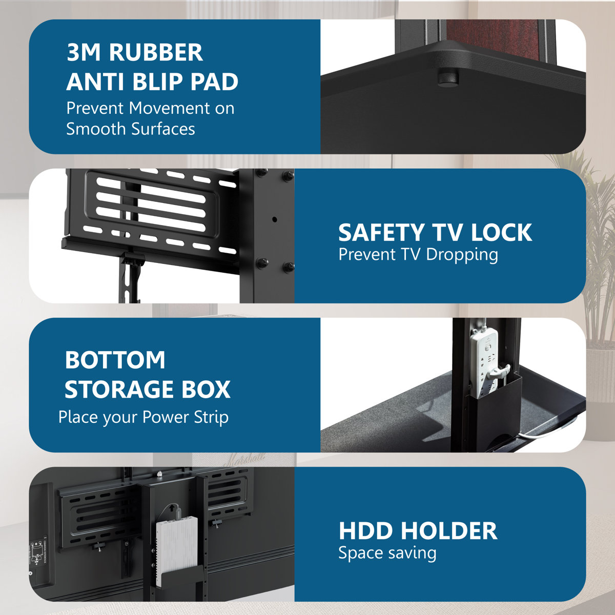 Ebern Designs Johneice Floor TV Stand for 32-70 Inch TV with Double ...