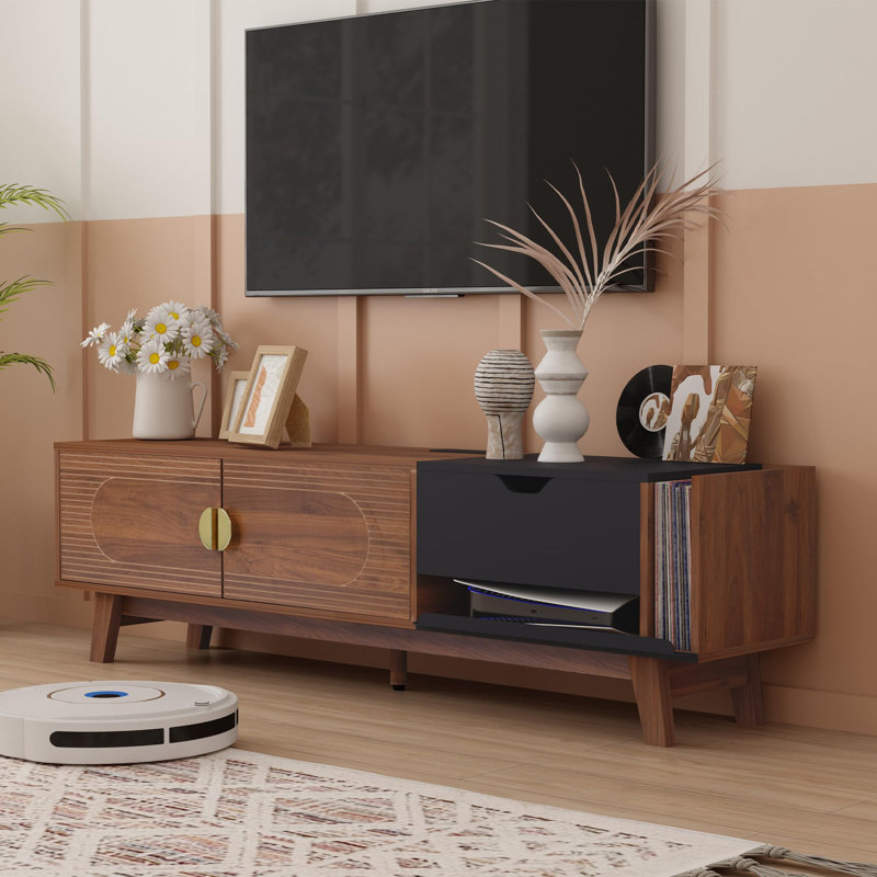 George Oliver Santra 63" Media Console, Fluted TV Stand with CD Cabinet ...