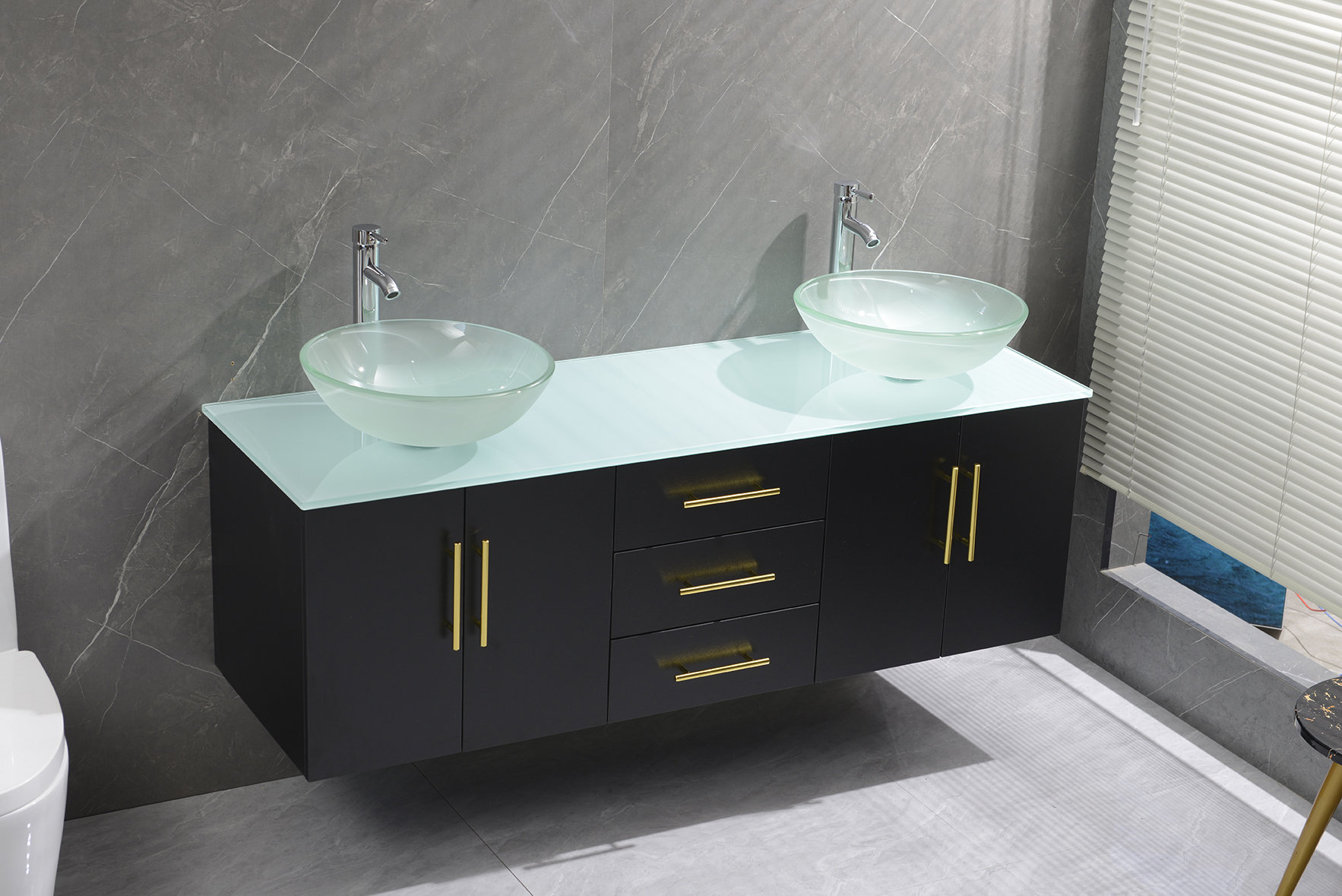 Orren Ellis Ehtesham 60'' Double Bathroom Vanity with Tempered Glass ...