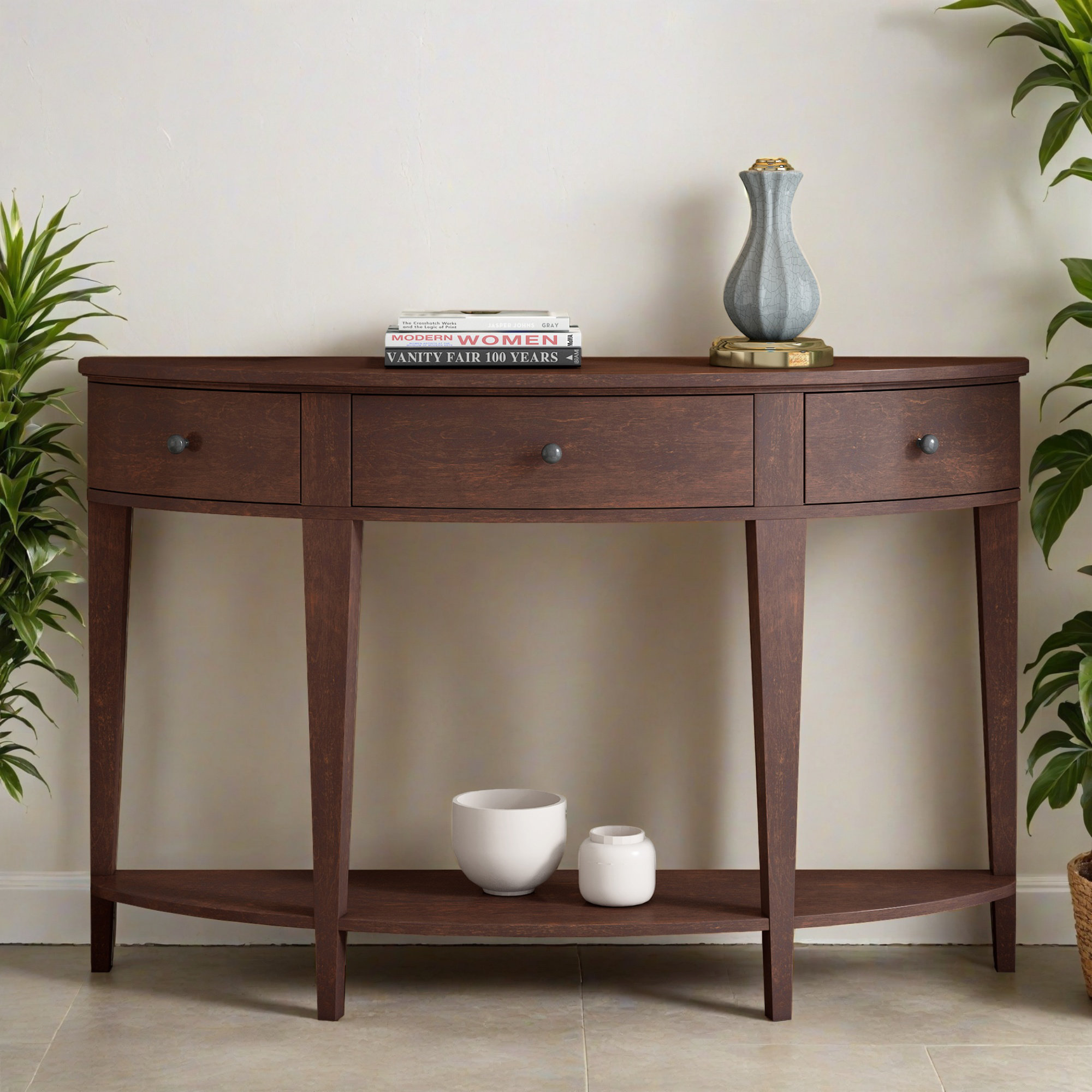 Lark Manor 51.12" Modern Curved Console Table, Entryway Sofa Table with ...