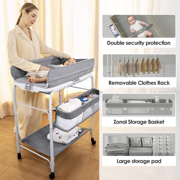 Zoomie Kids Foldable Baby Changing Table Baby Tub with Wheels 5 ...