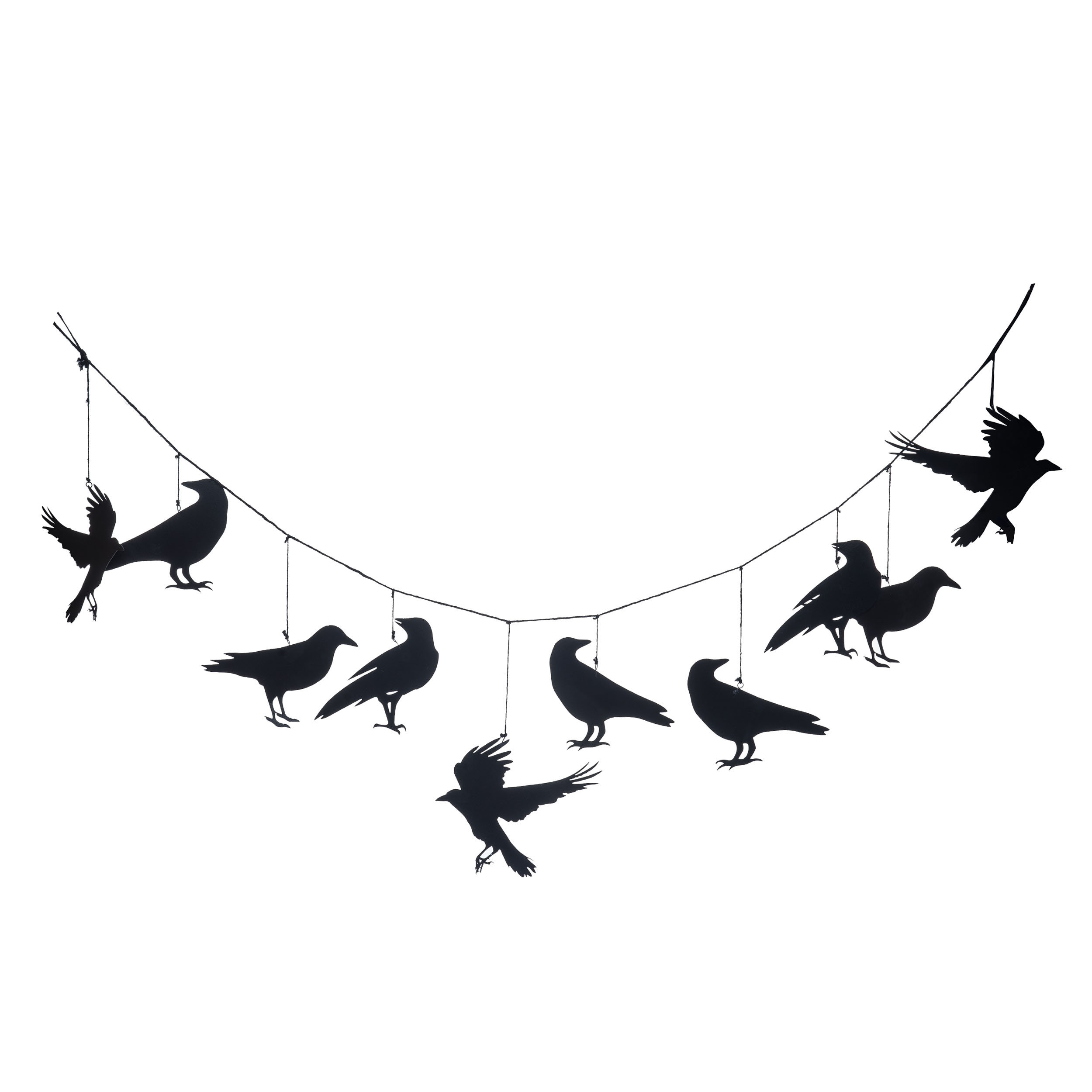 The Holiday Aisle® Metal 60 in. Black Halloween Flying Crow Banner ...