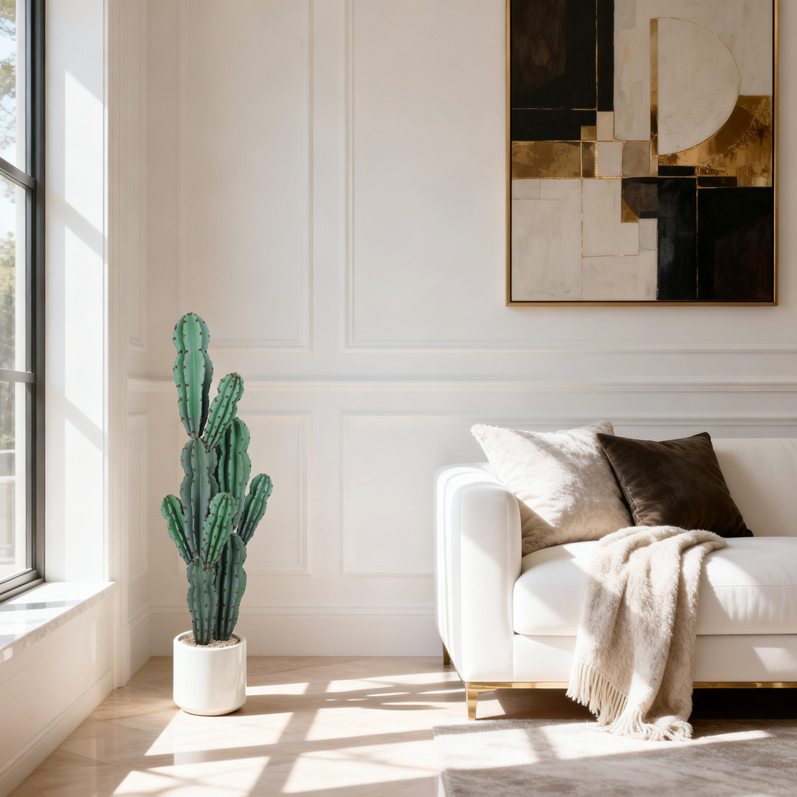 Primrue Tall Faux Cactus Plant with Realistic Texture, UV-Resistant ...
