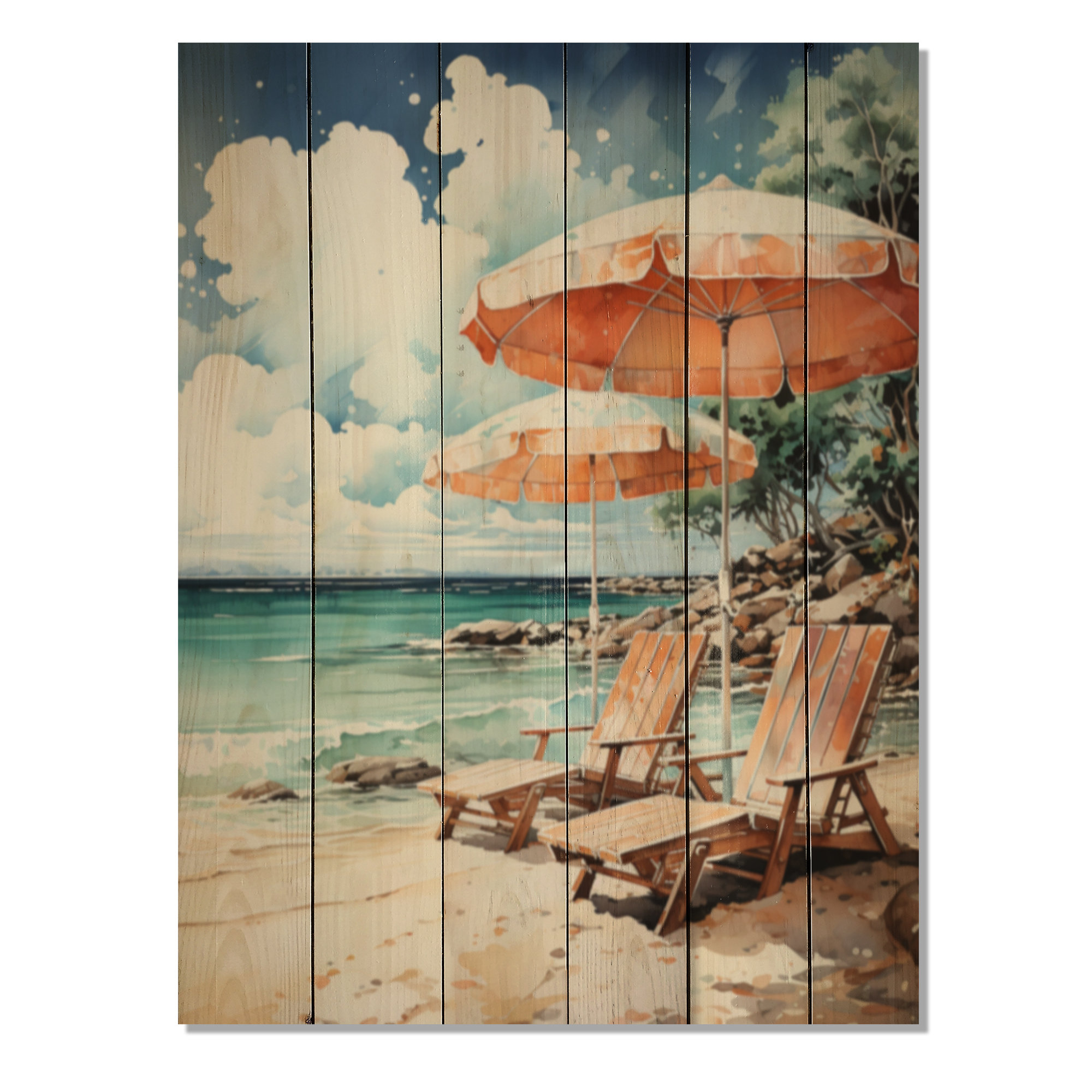 Dovecove Vintage Beach Chairs Scenery II - Nautical & Beach Print On ...