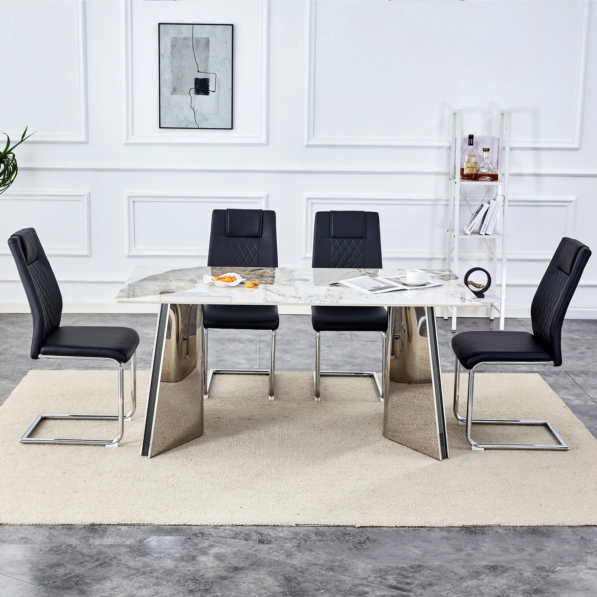 Brayden Studio Table And Chair Set. Marble-Patterned Slabs Tabletop ...